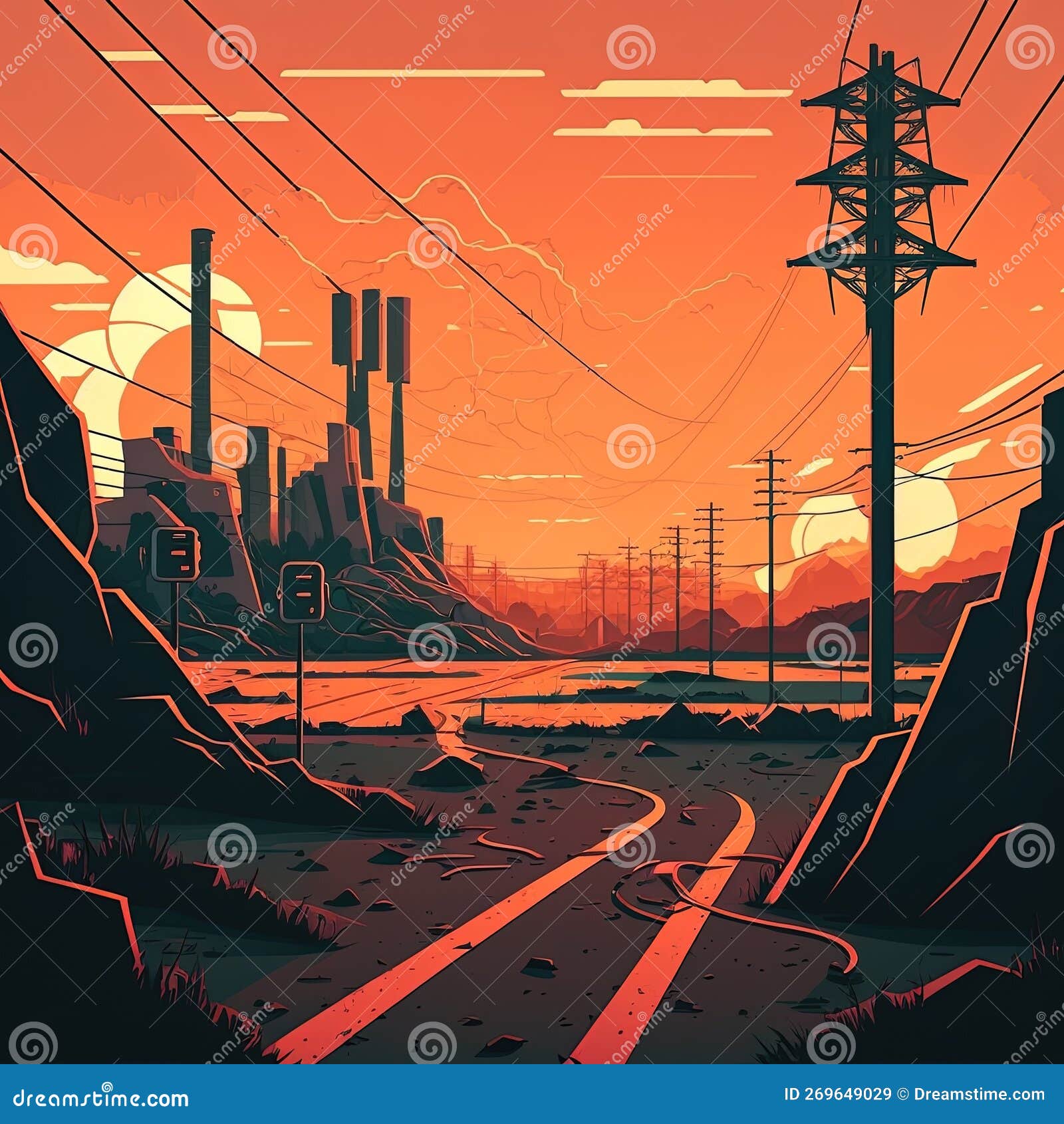 Illustration of Dystopian Landscape. Generative AI Stock Illustration ...