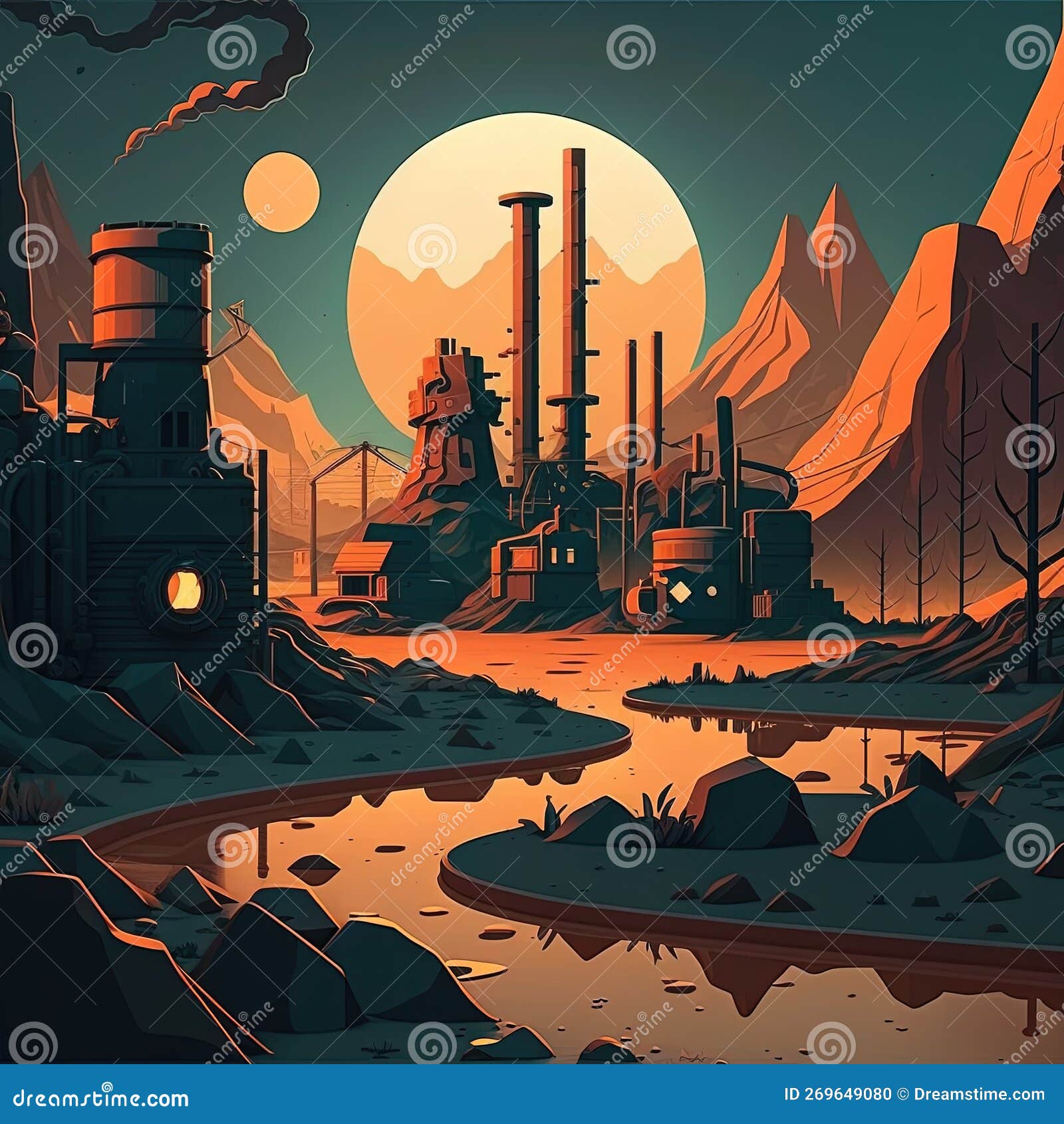 Illustration of Dystopian Landscape. Generative AI Stock Illustration ...