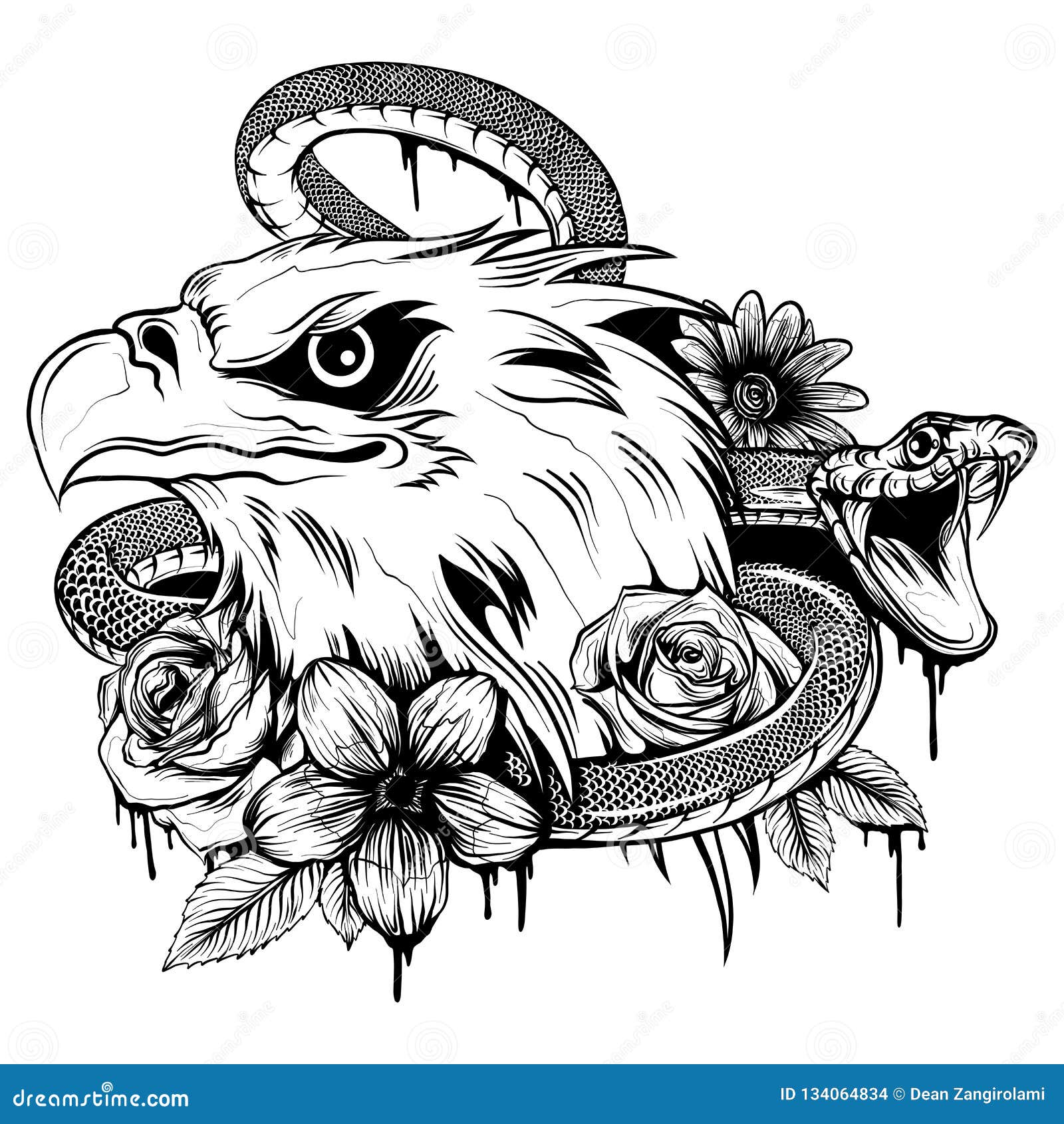 Fight Snake Vs Turtle Tattoo. Set Of Labels And Elements. Vector Set ...