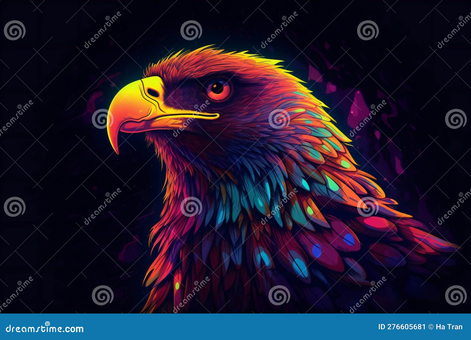 Eagle Head, Colorful Illustration of an Eagle on a Dark Background ...