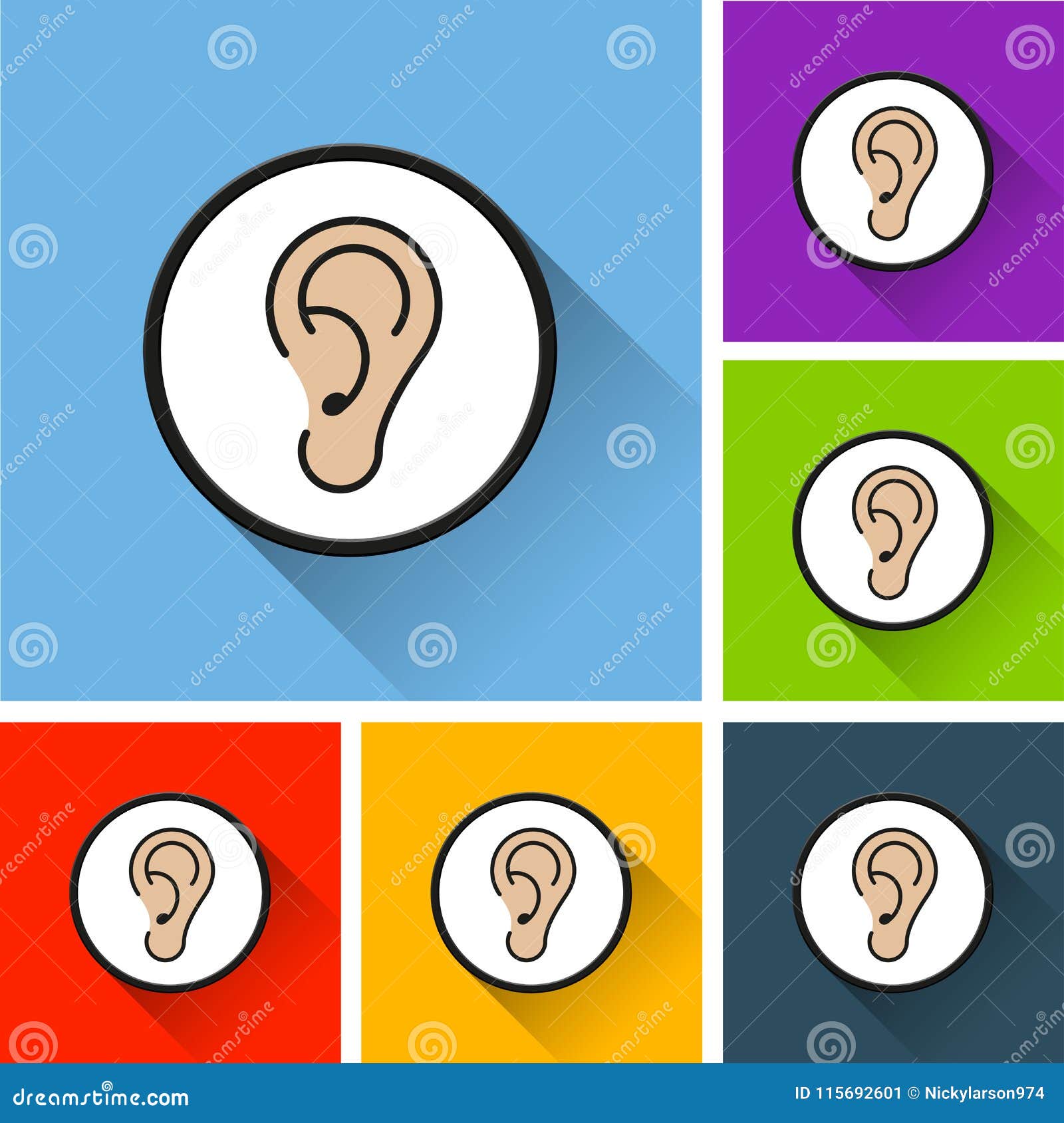 Ear icons with long shadow stock vector. Illustration of symbol - 115692601