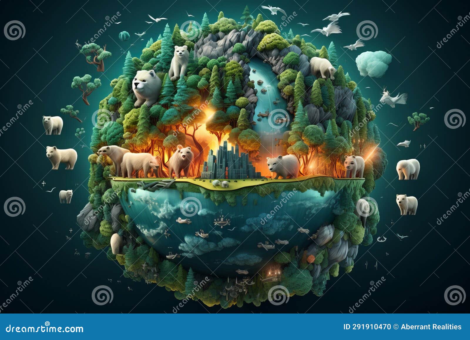 An Illustration of an Earth with Animals on it Stock Illustration ...