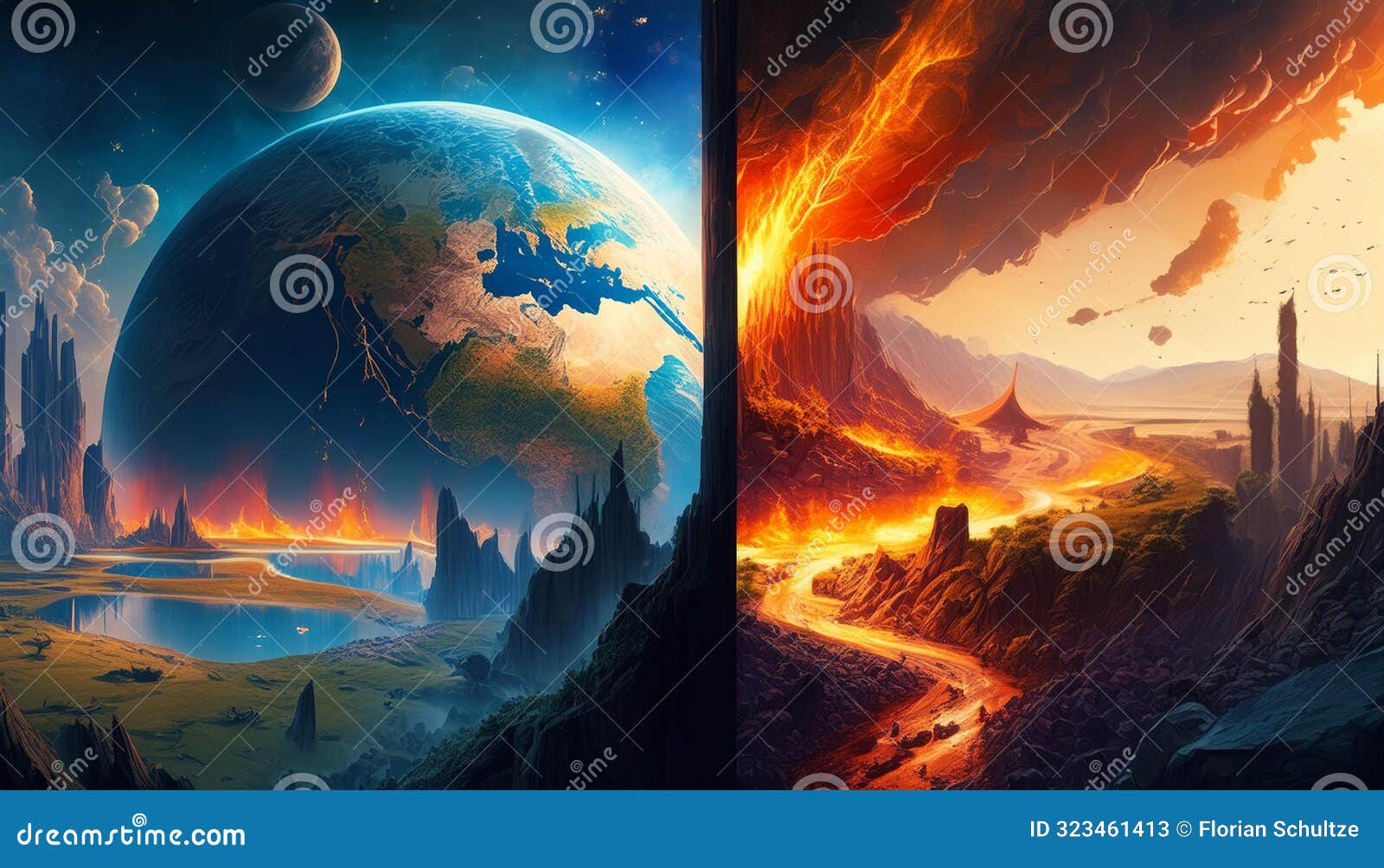 Illustration of Earth before and after Apocalypse Stock Illustration ...