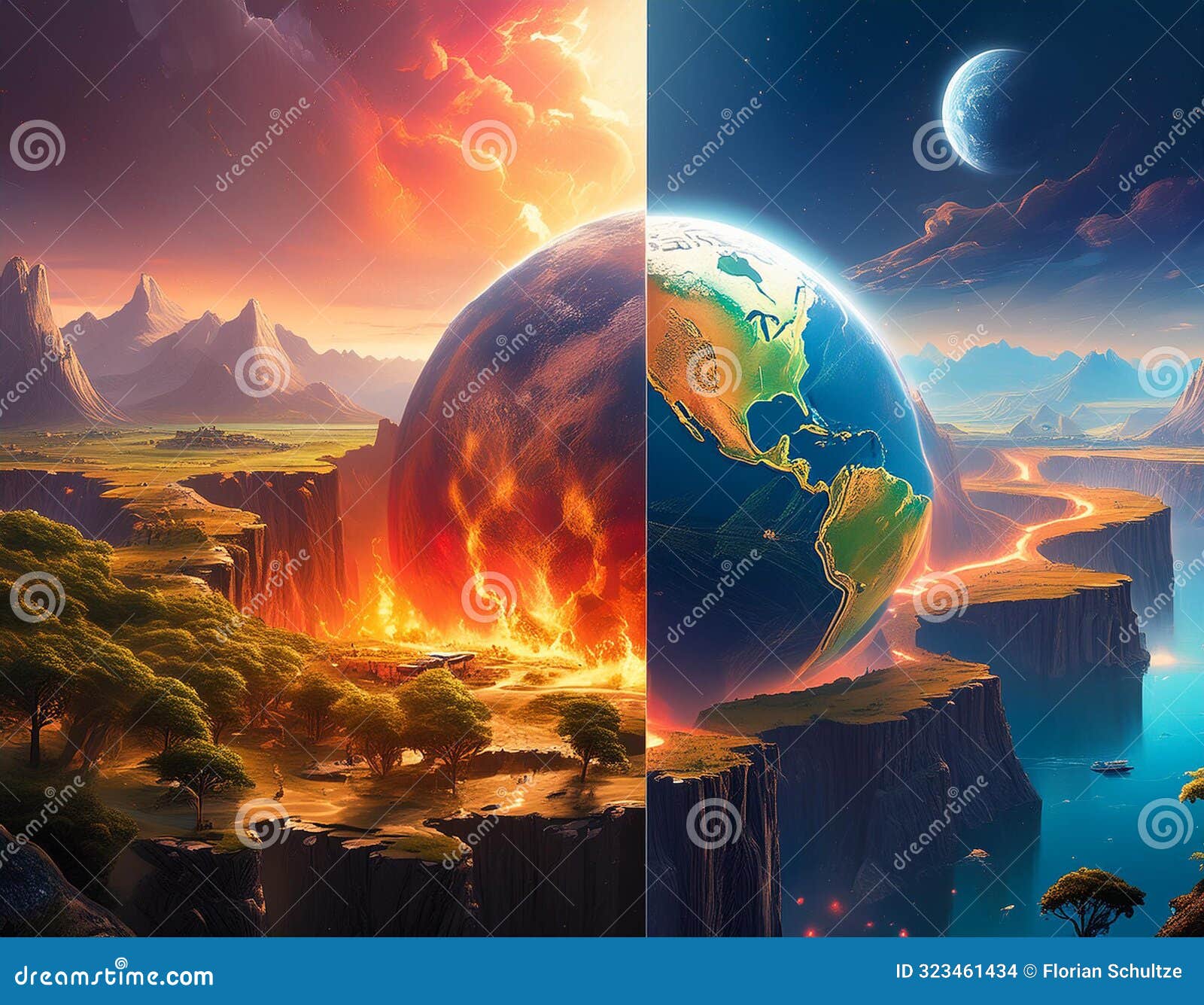 Illustration of Earth before and after Apocalypse Stock Illustration ...