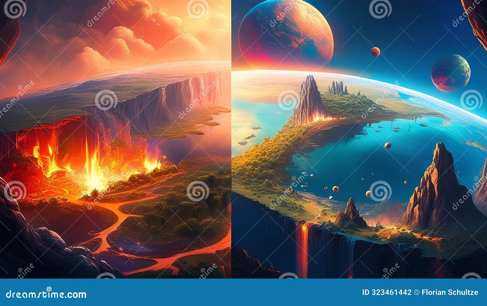 Illustration of Earth before and after Apocalypse Stock Illustration ...