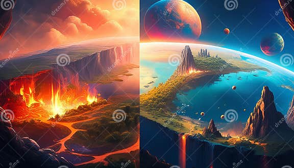 Illustration of Earth before and after Apocalypse Stock Illustration ...