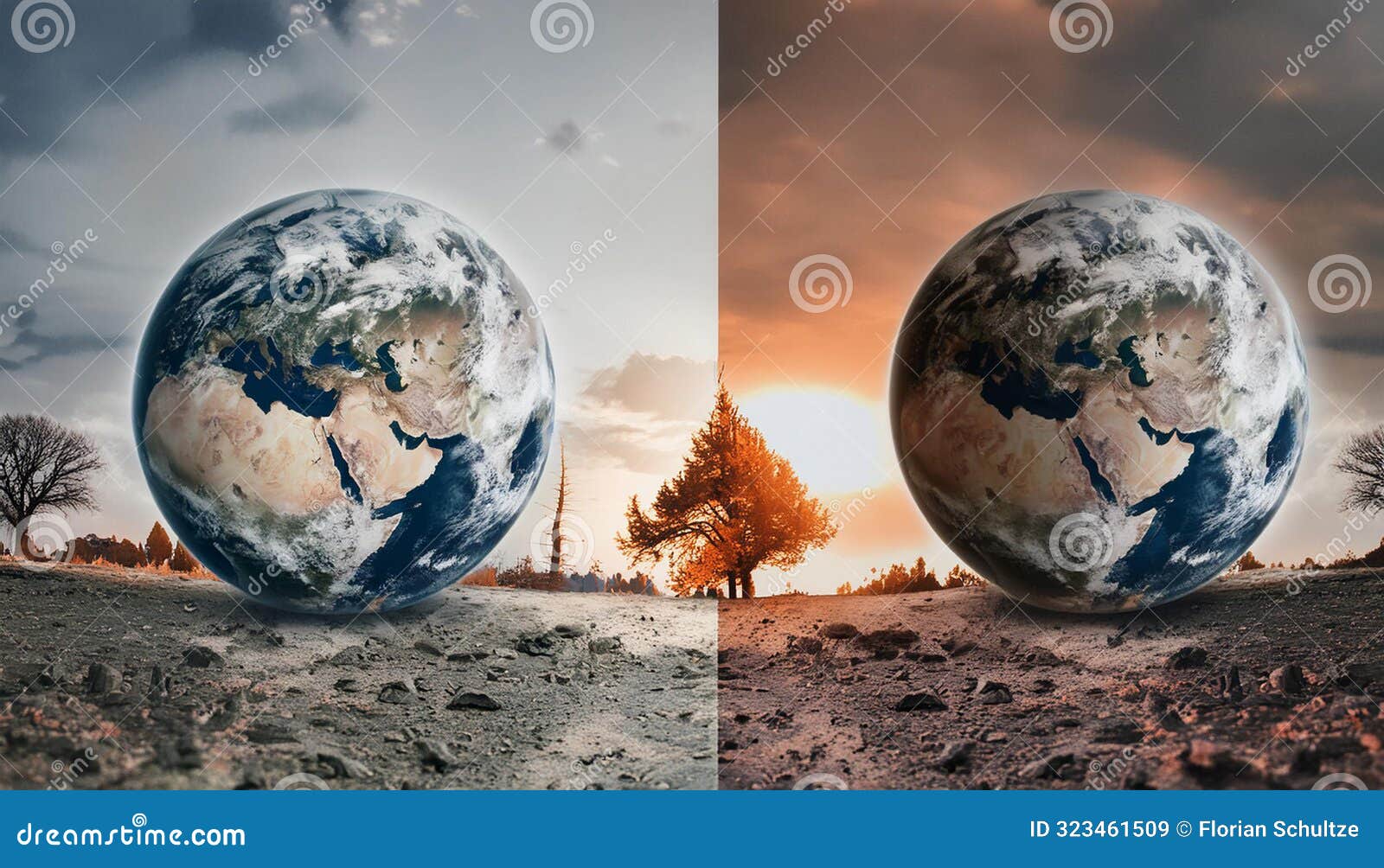 Illustration of Earth before and after Apocalypse Stock Illustration ...