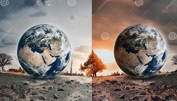 Illustration of Earth before and after Apocalypse Stock Illustration ...