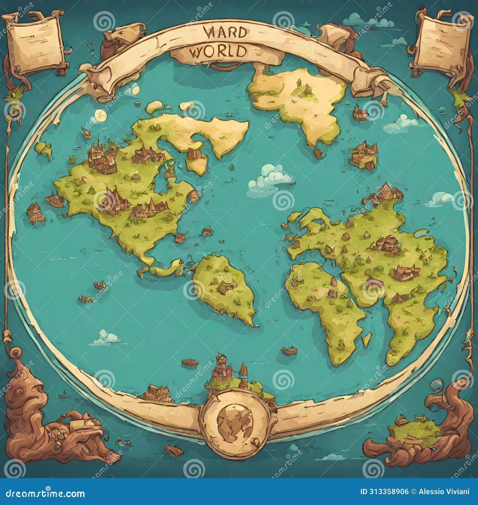 Globe Earth Illustration in Fantasy Style Stock Illustration ...