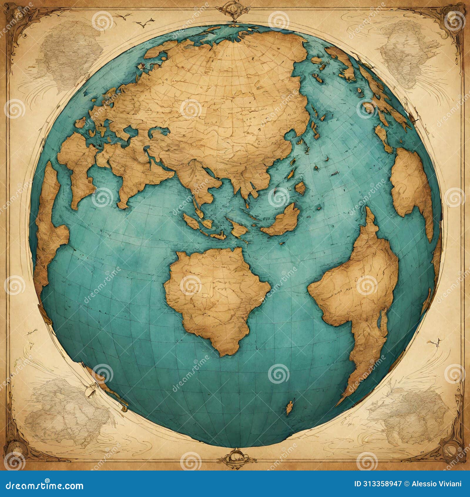 Globe Earth Illustration in Fantasy Style Stock Illustration ...