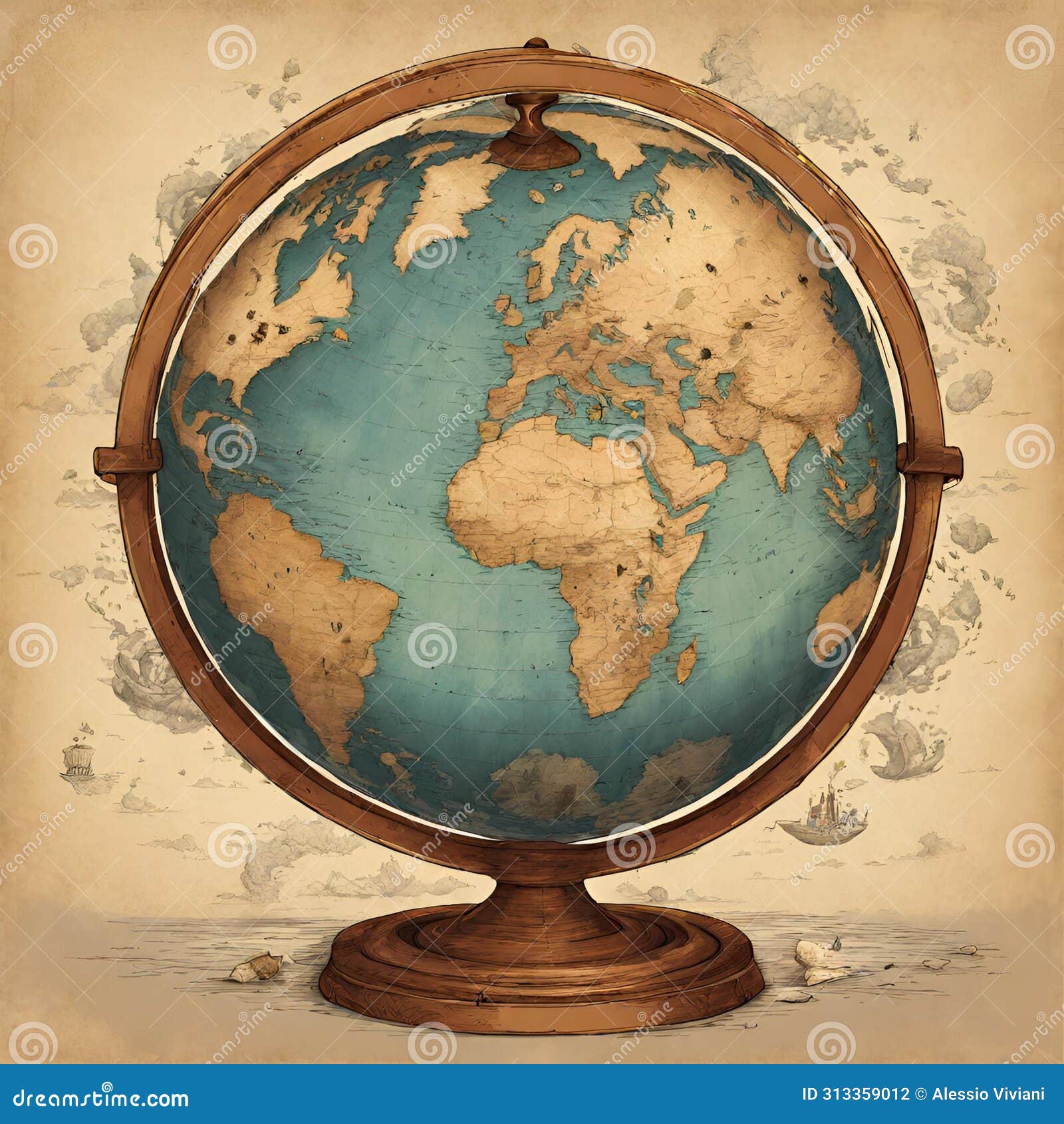 Globe Earth Illustration in Fantasy Style Stock Illustration ...