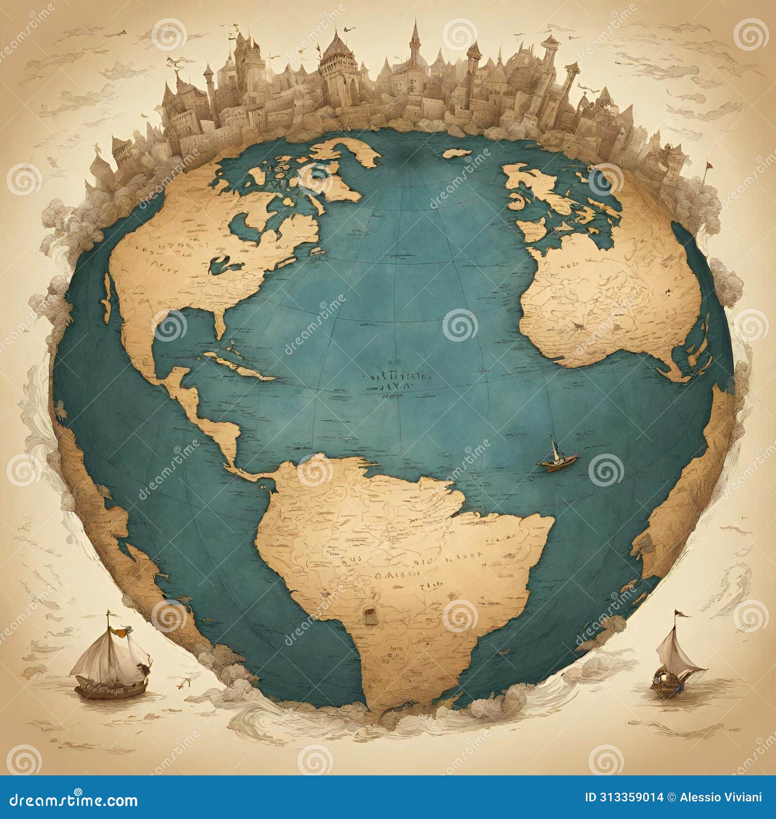 Globe Earth Illustration in Fantasy Style Stock Illustration ...