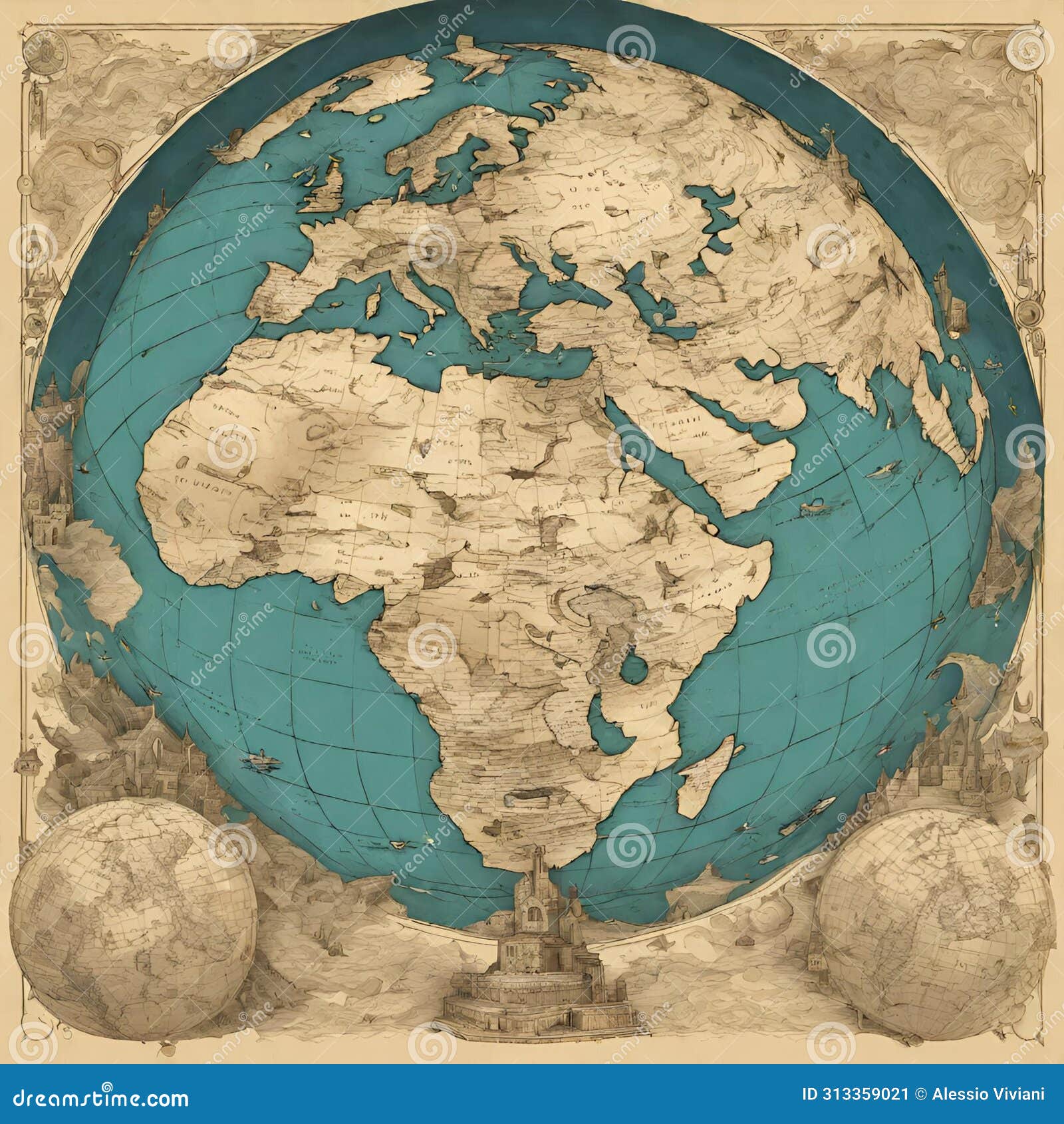 Globe Earth Illustration in Fantasy Style Stock Illustration ...