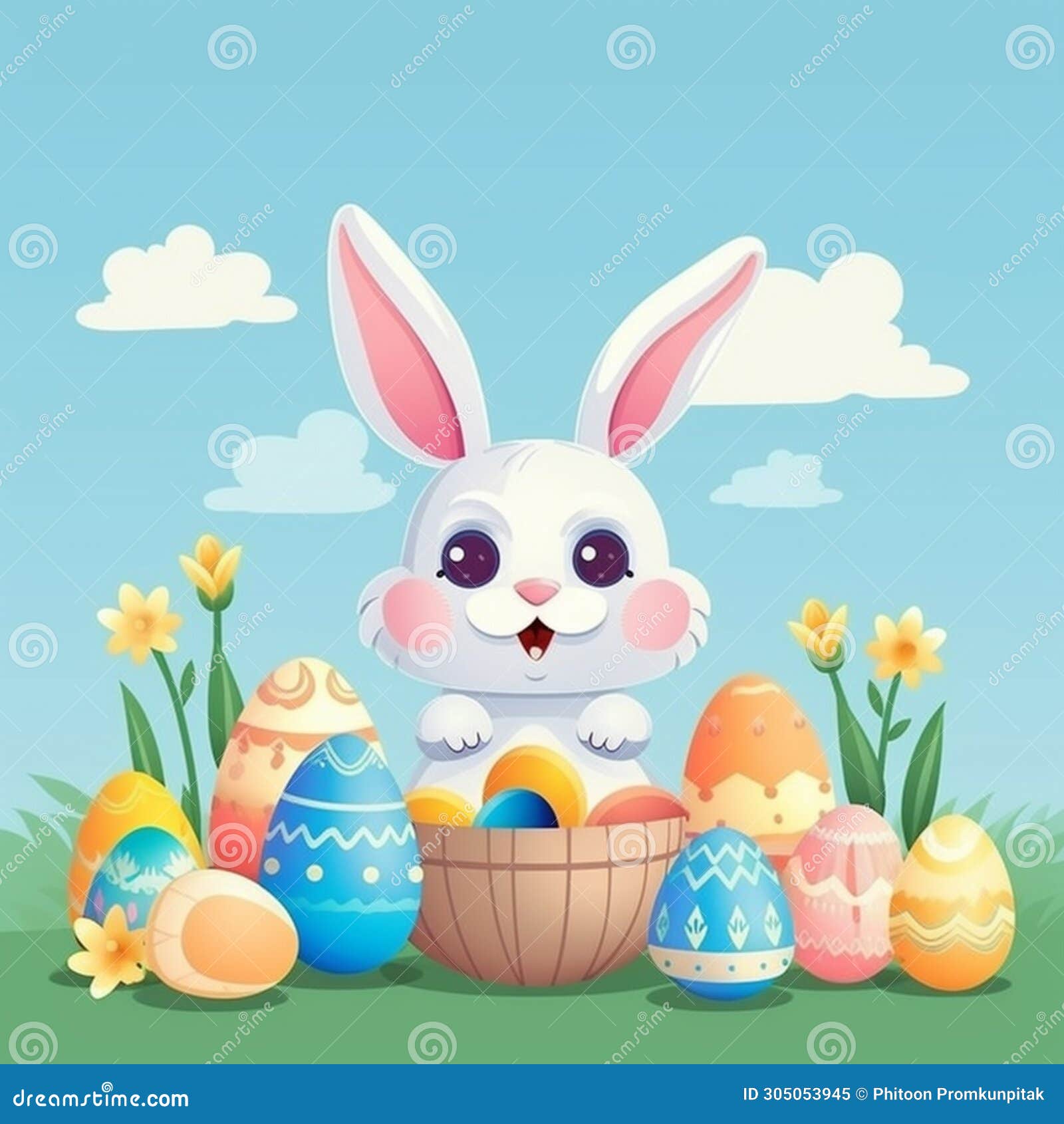 Illustration Easter Day Background with Rabbit Cartoon Stock ...