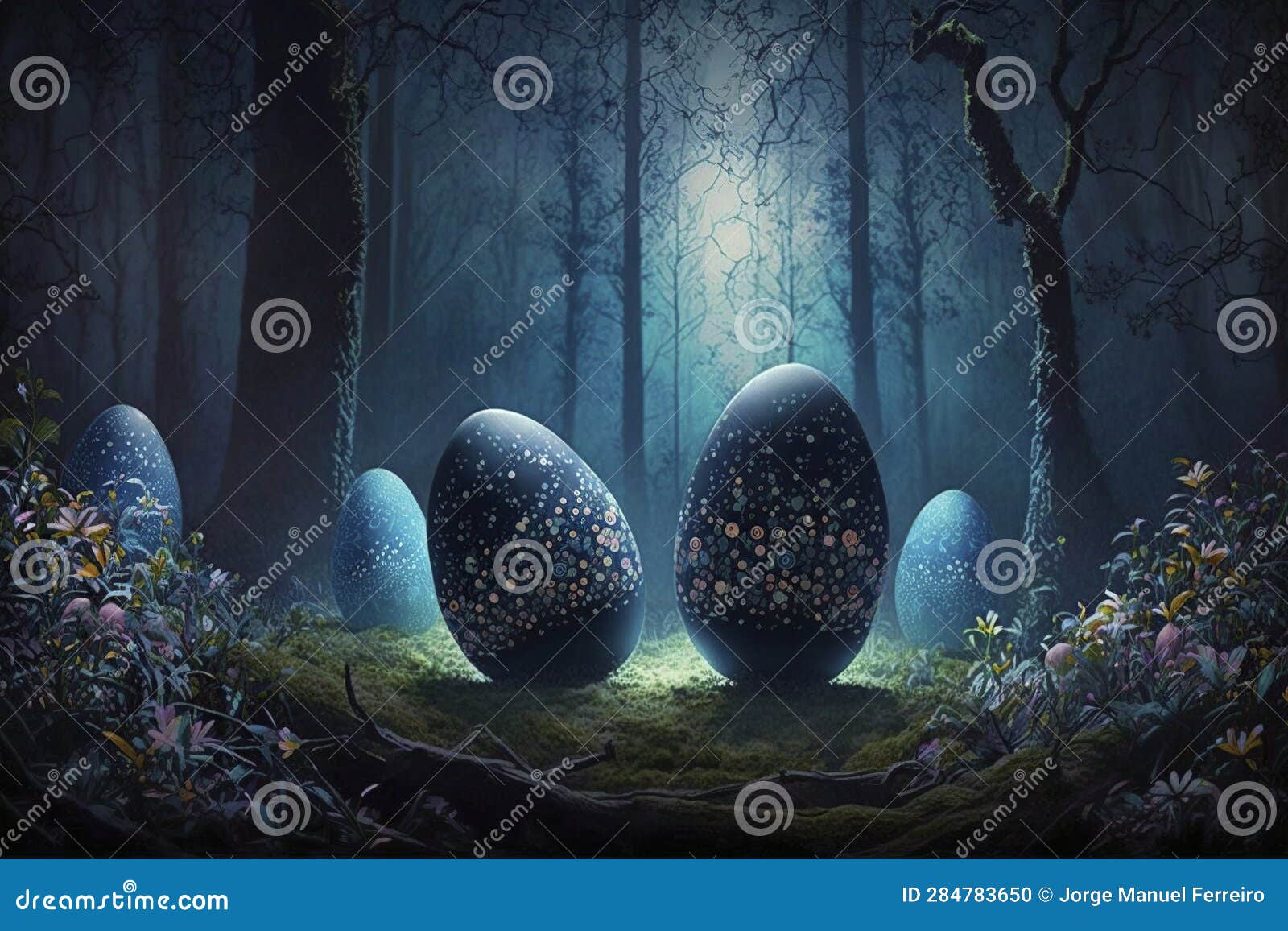 Illustration, Easter Eggs in the Mystical Forest Kingdom, Generative Ai ...