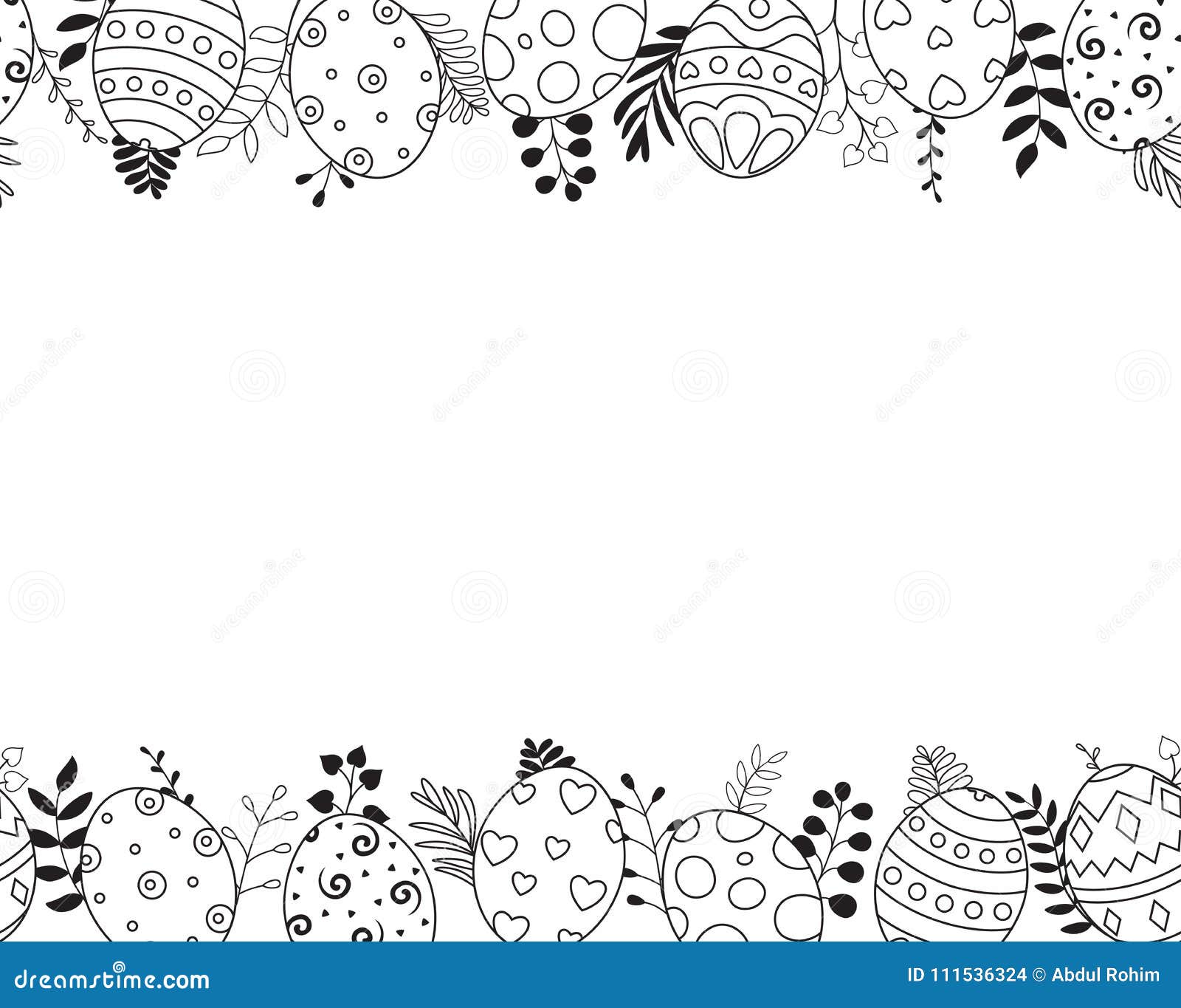 Easter Frame with Easter Eggs Hand Drawn on White Background Stock ...