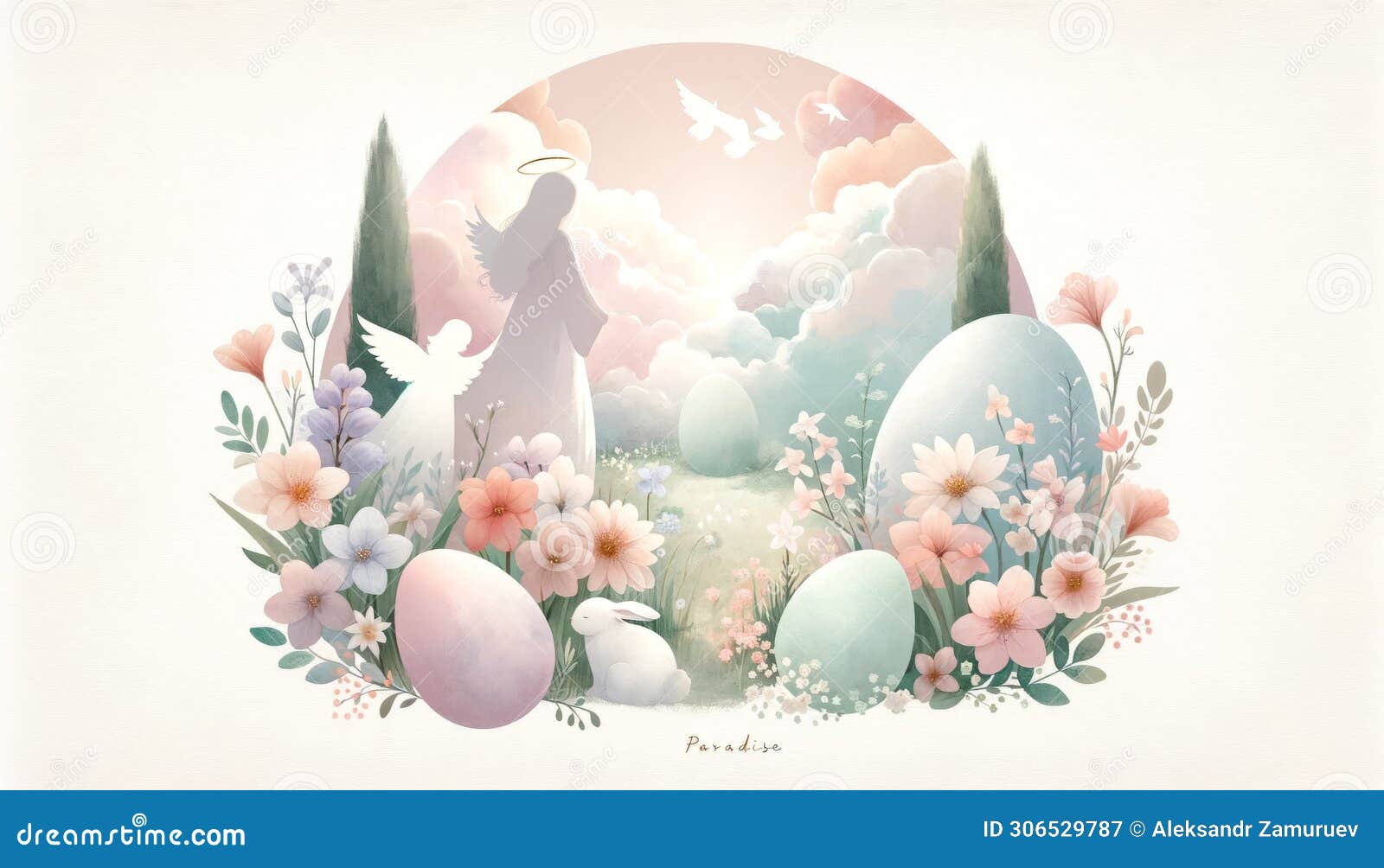 Illustration of Easter Scene in Paradise with Virgin Mary, Easter Bunny ...