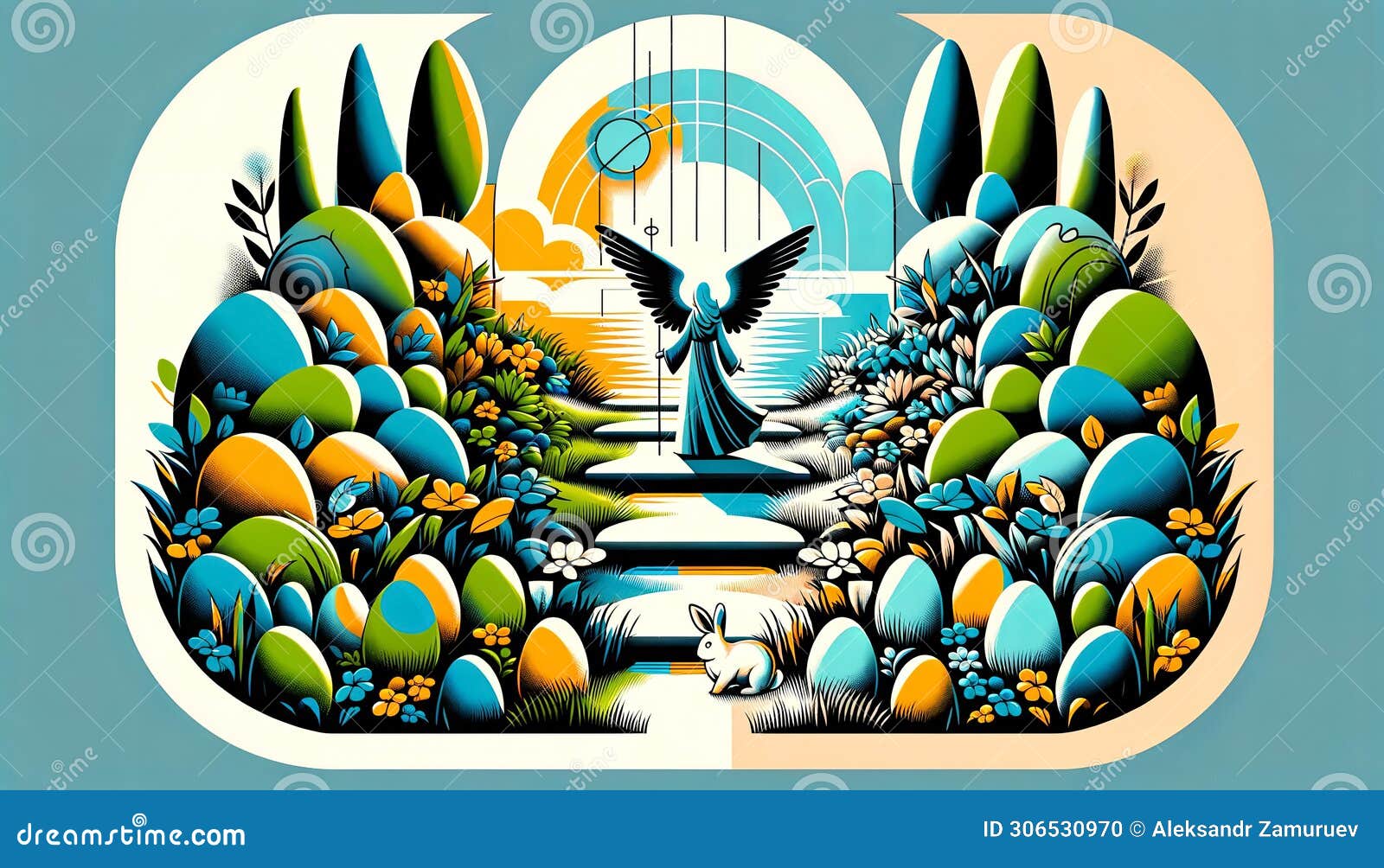 Illustration of Easter Scene Set in Paradise with Christ is Risen ...