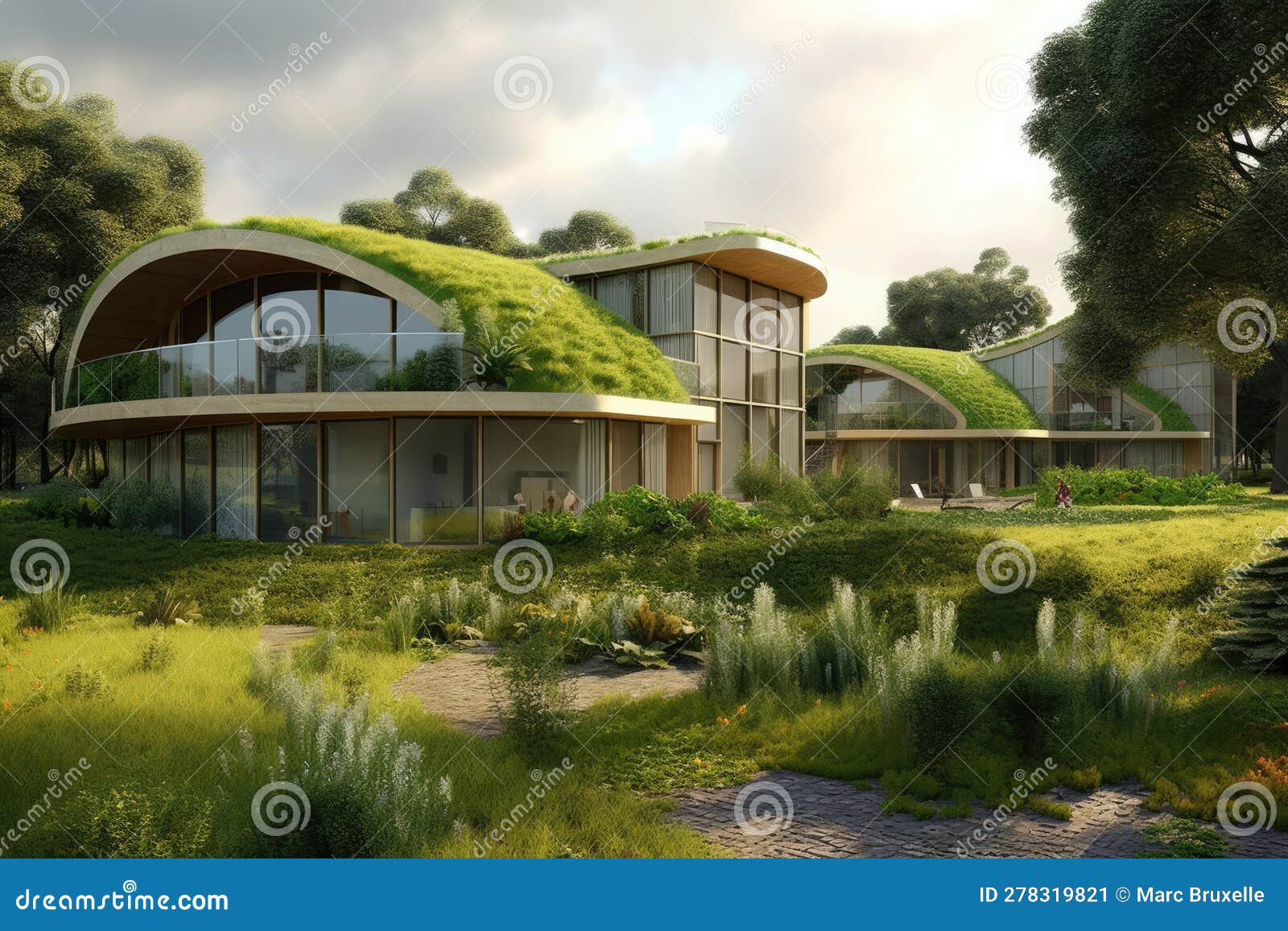 Illustration of Eco-friendly Homes of the Future - Generative AI Stock ...
