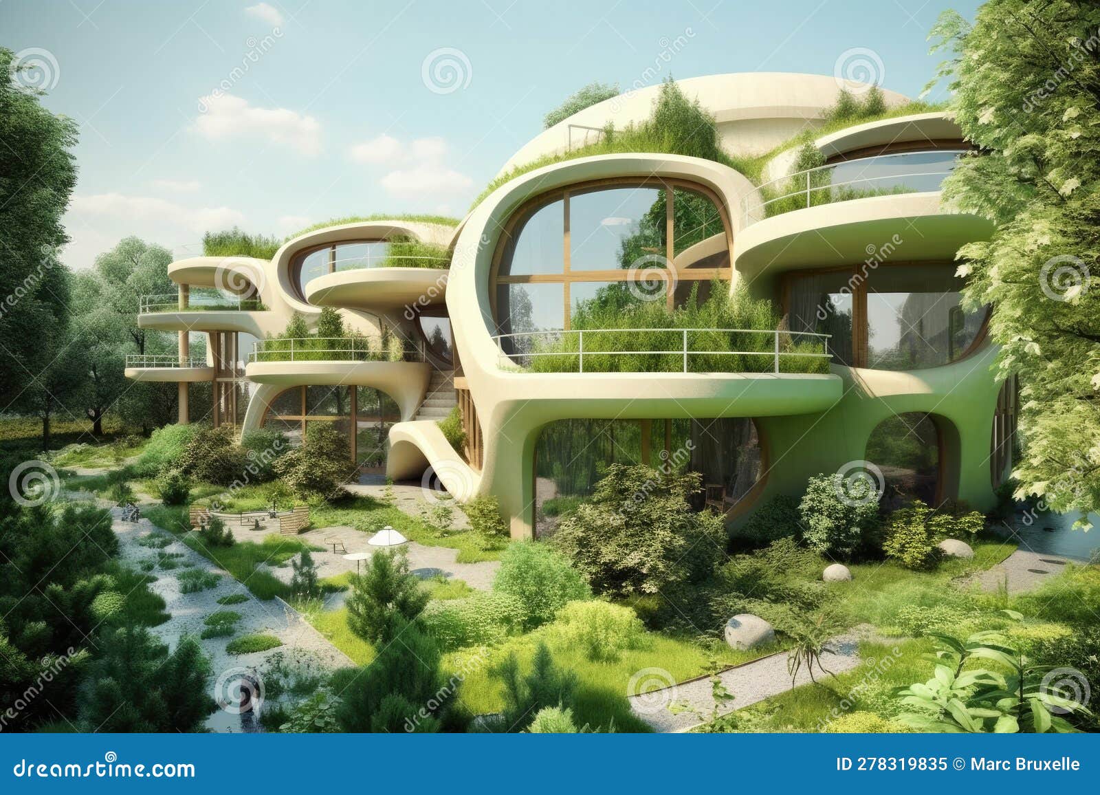 Illustration of Eco-friendly Homes of the Future - Generative AI Stock ...