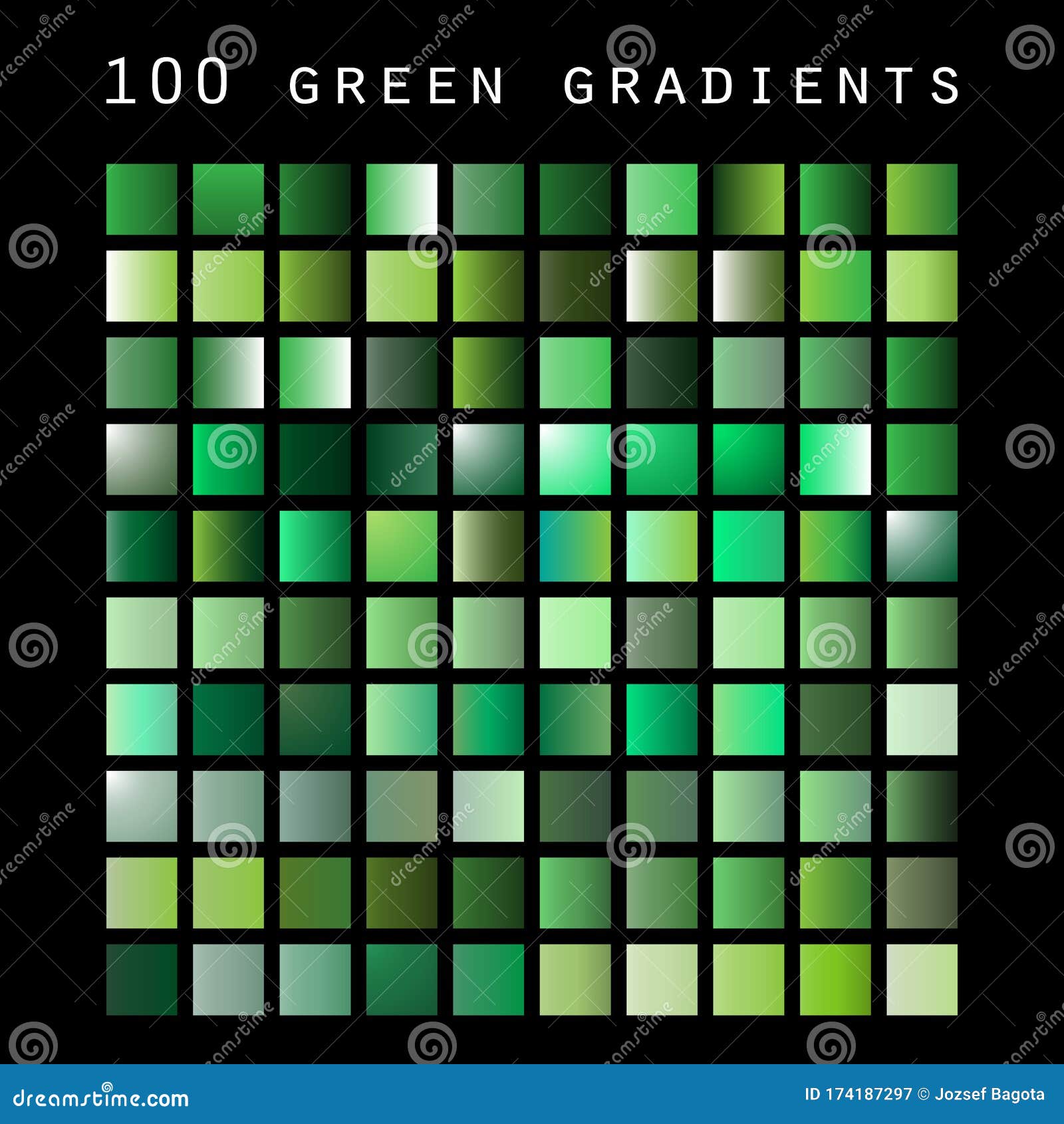 Set of 100 Green Color Shades and Gradient Samples, Design Template ...