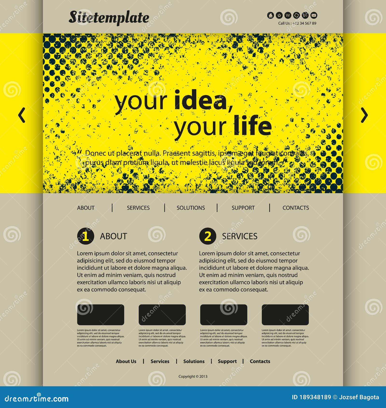 Website Template with Abstract Header Design - Yellow Grungy Pattern ...
