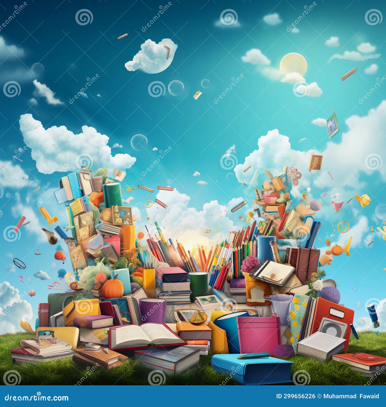 Illustration of Education Concept, Stack of Books with Exclamation Mark ...