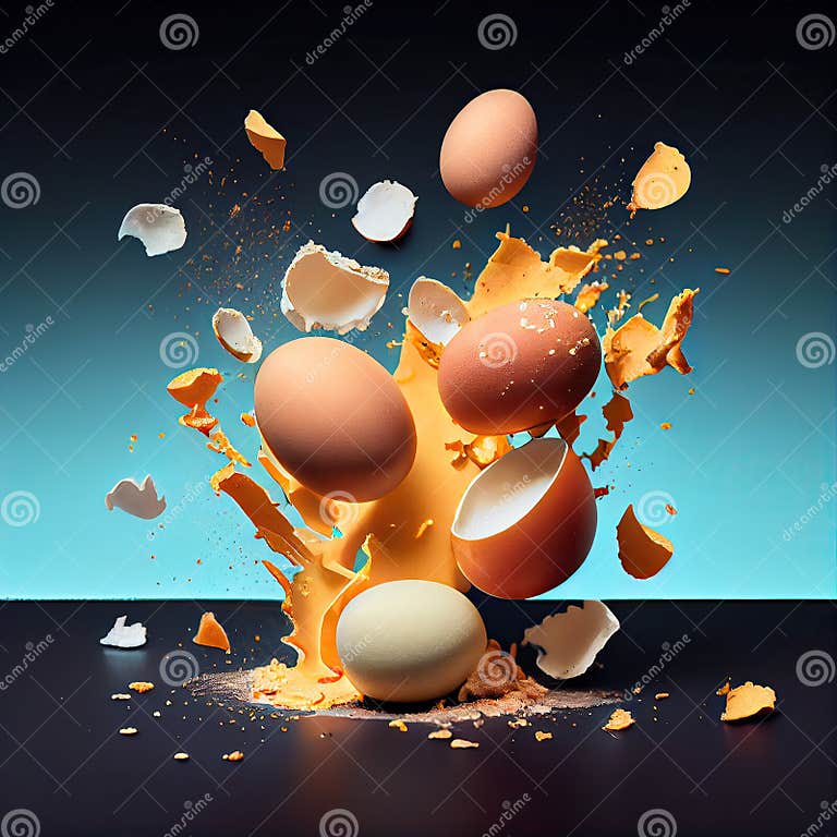 An Illustration of Eggs Exploding and Exploding into the Air Stock ...