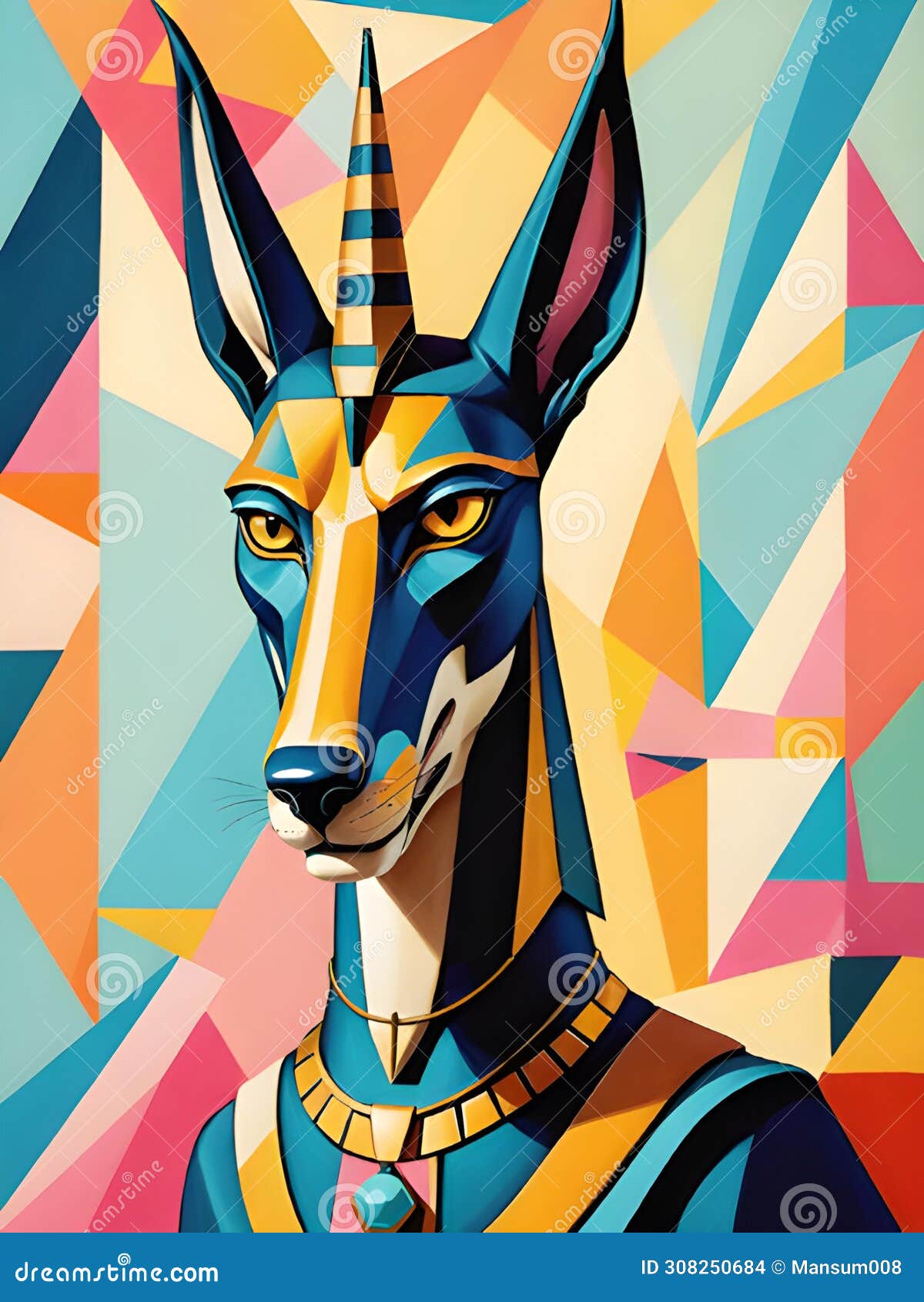 Illustration of Egyptian Sphinx and Egyptian Anubis on Red Background ...