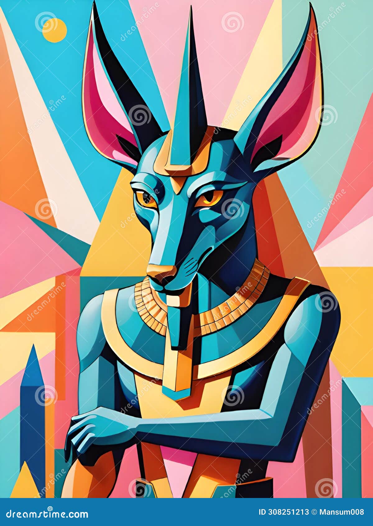 Illustration of Egyptian Sphinx and Egyptian Anubis on Red Background ...