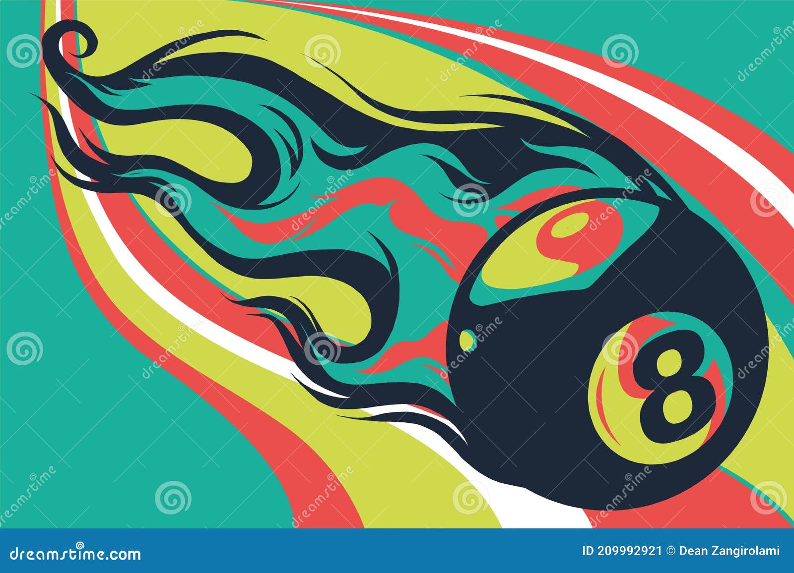 Vector Illustration of a Eight Billiard Ball in Fire Stock Vector ...
