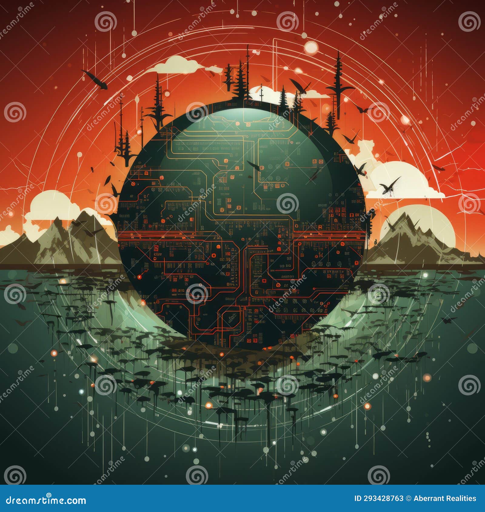 An Illustration of an Electronic Circuit Board with a Globe in the ...