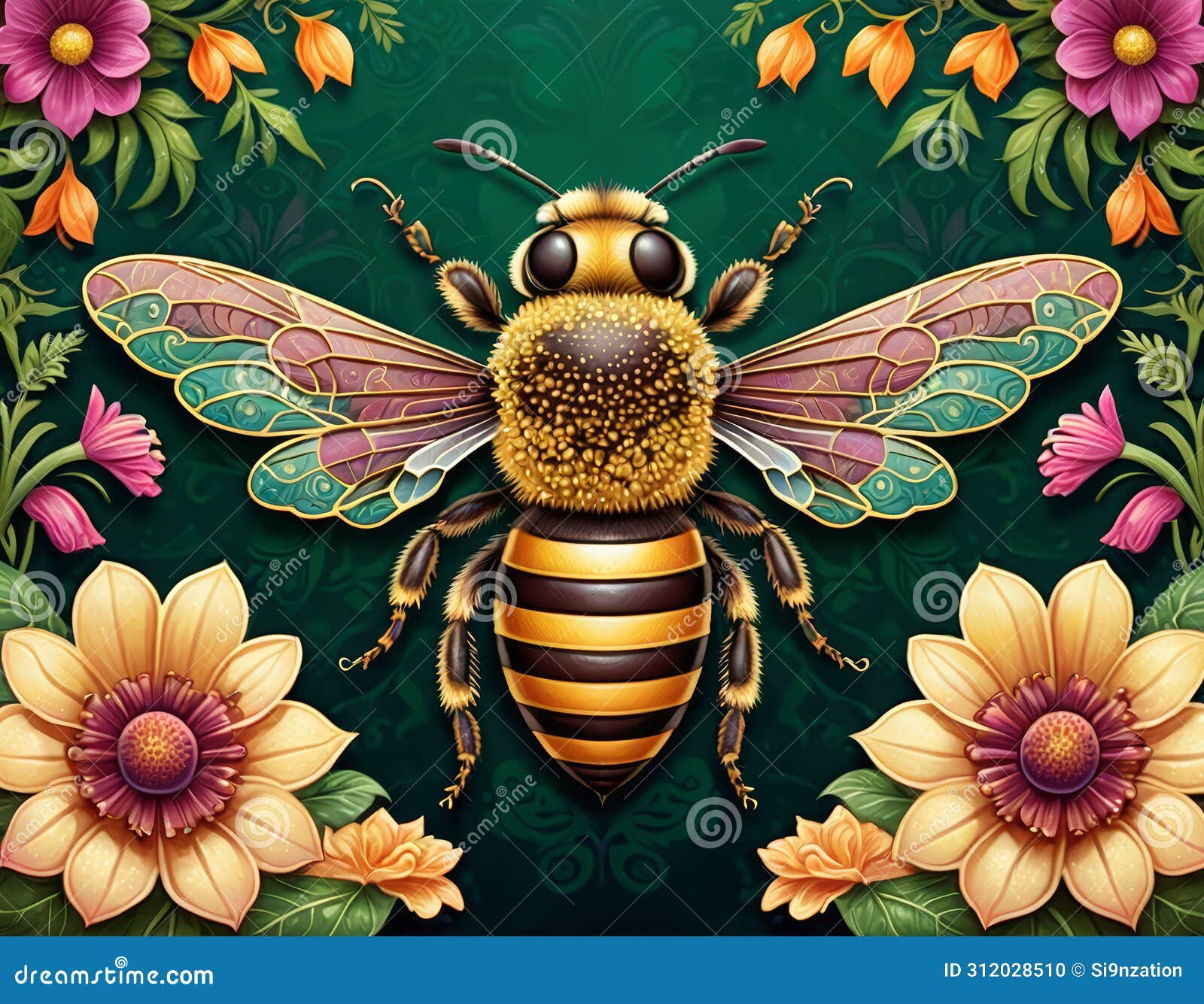 Illustration of an Elegant Bee with Rich, Dark Colors and Ornate ...