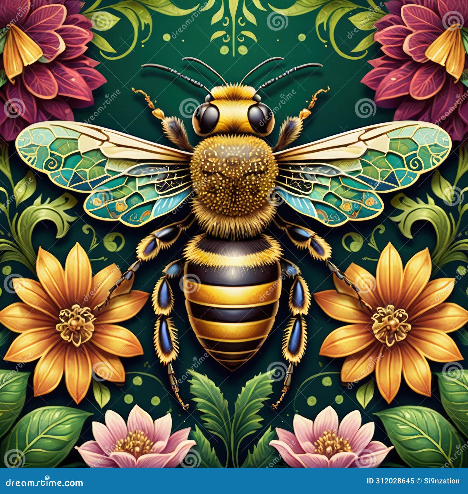 Illustration of an Elegant Bee with Rich, Dark Colors and Ornate ...