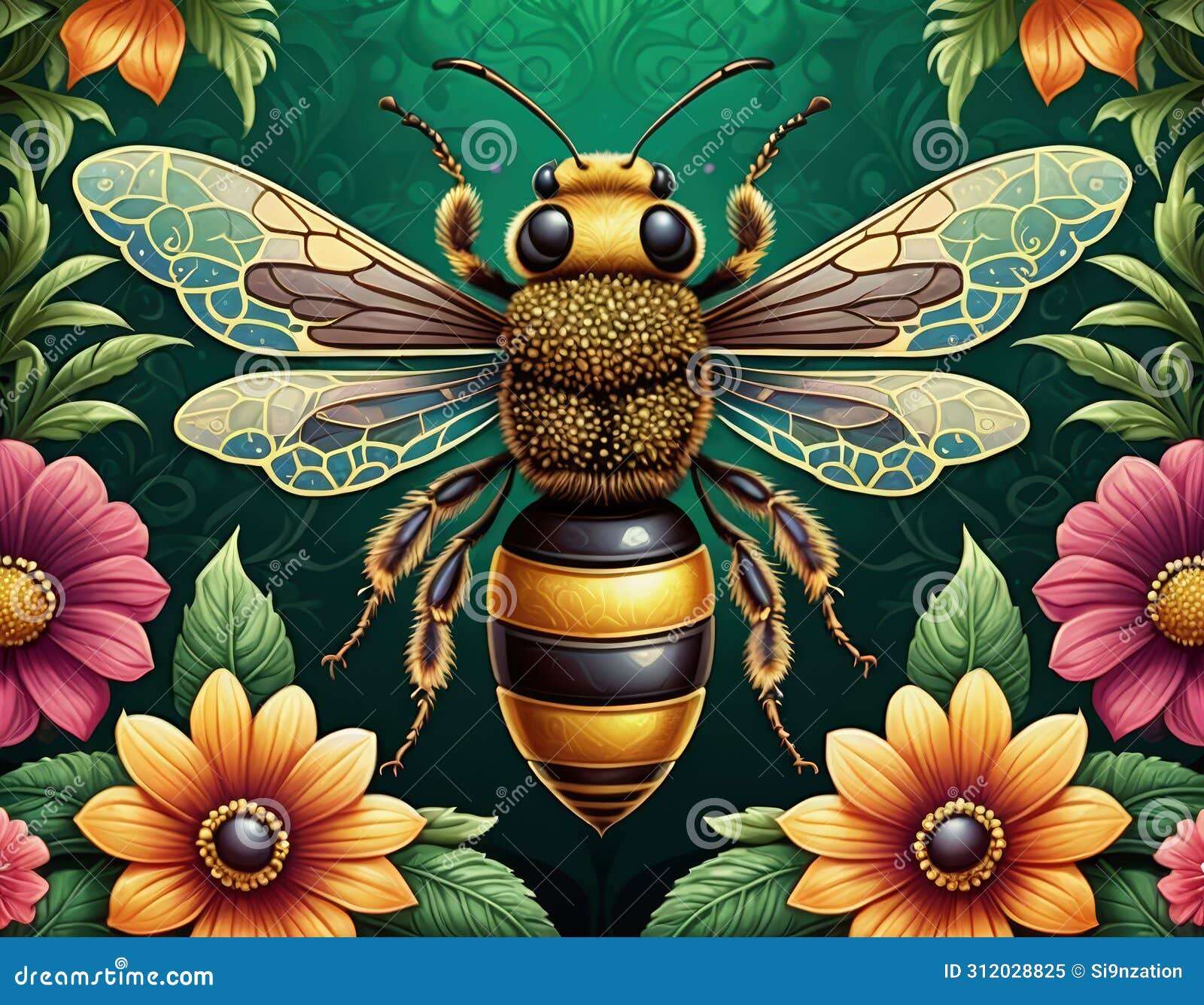 Illustration of an Elegant Bee with Rich, Dark Colors and Ornate ...