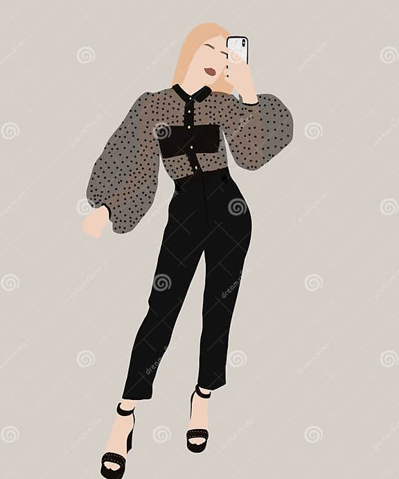 Illustration Of An Elegant Female Taking A Mirror Selfie Stock