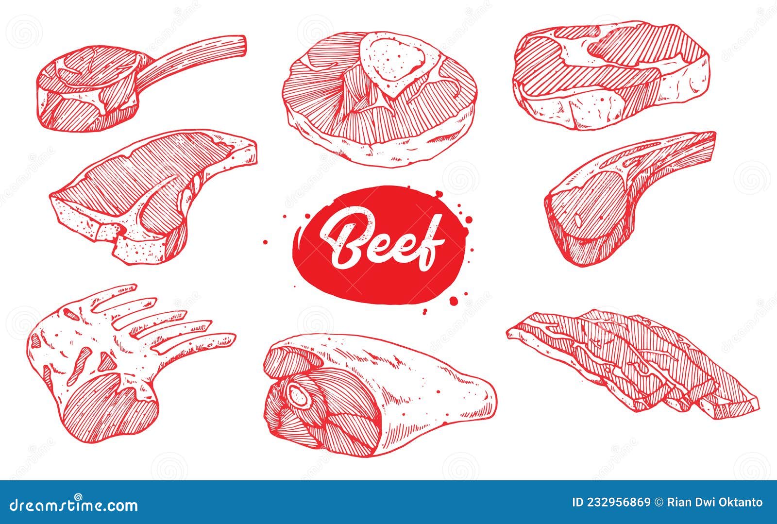 Beef Meat Illustration with Outline Art Stock Vector - Illustration of ...