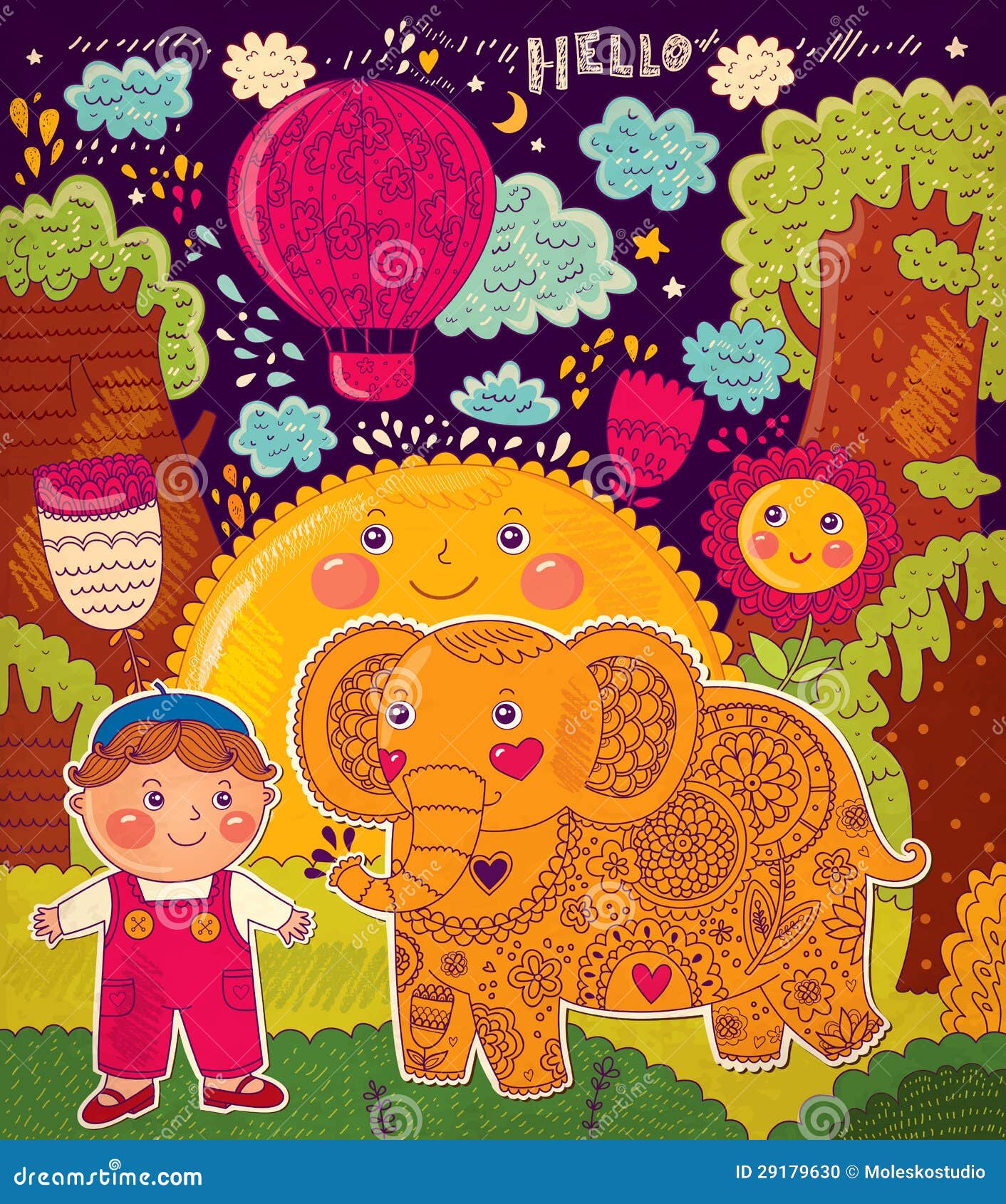 Illustration with Elephant and Boy Stock Vector - Illustration of ...