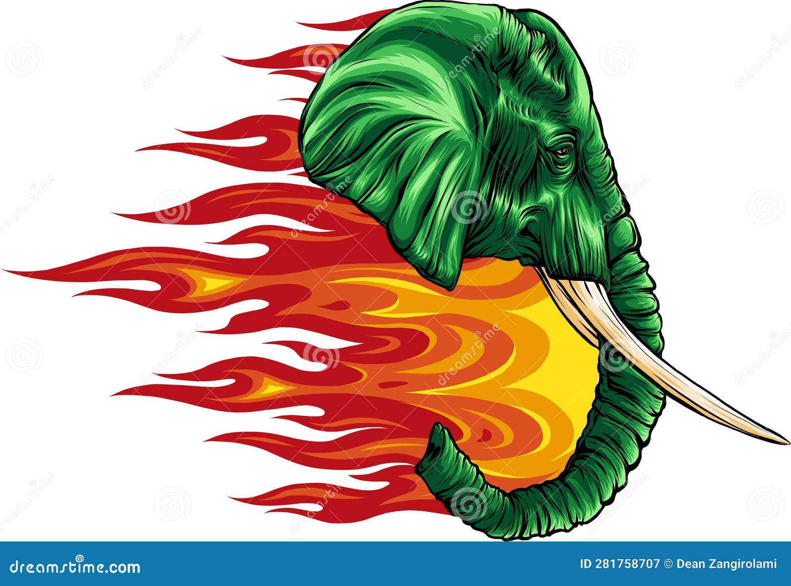 Vector Illustration of Elephant Head with Flames Stock Image - Image of ...