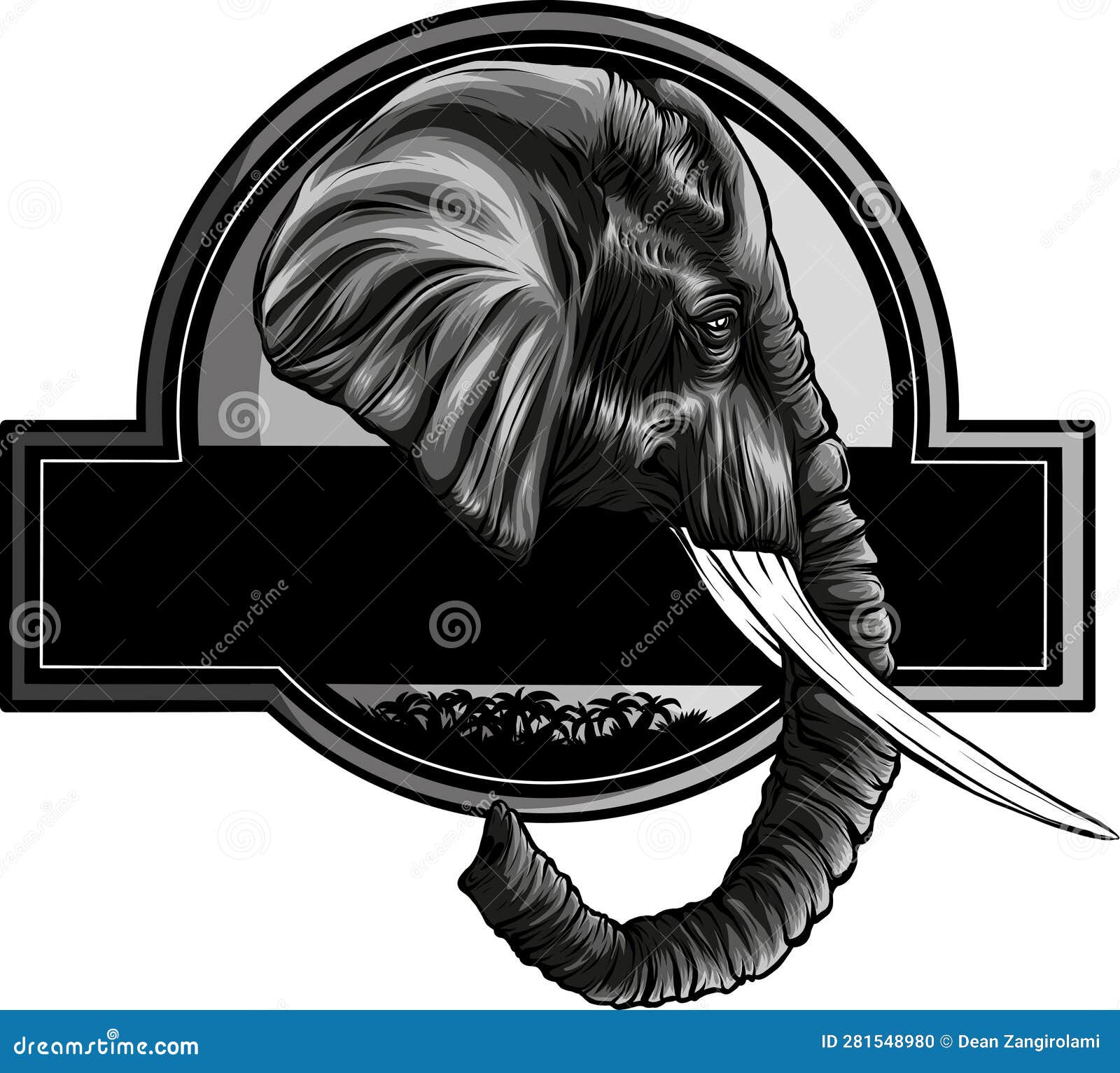 Monochromatic Illustration of Elephant Head in Zoo Park Stock Vector ...