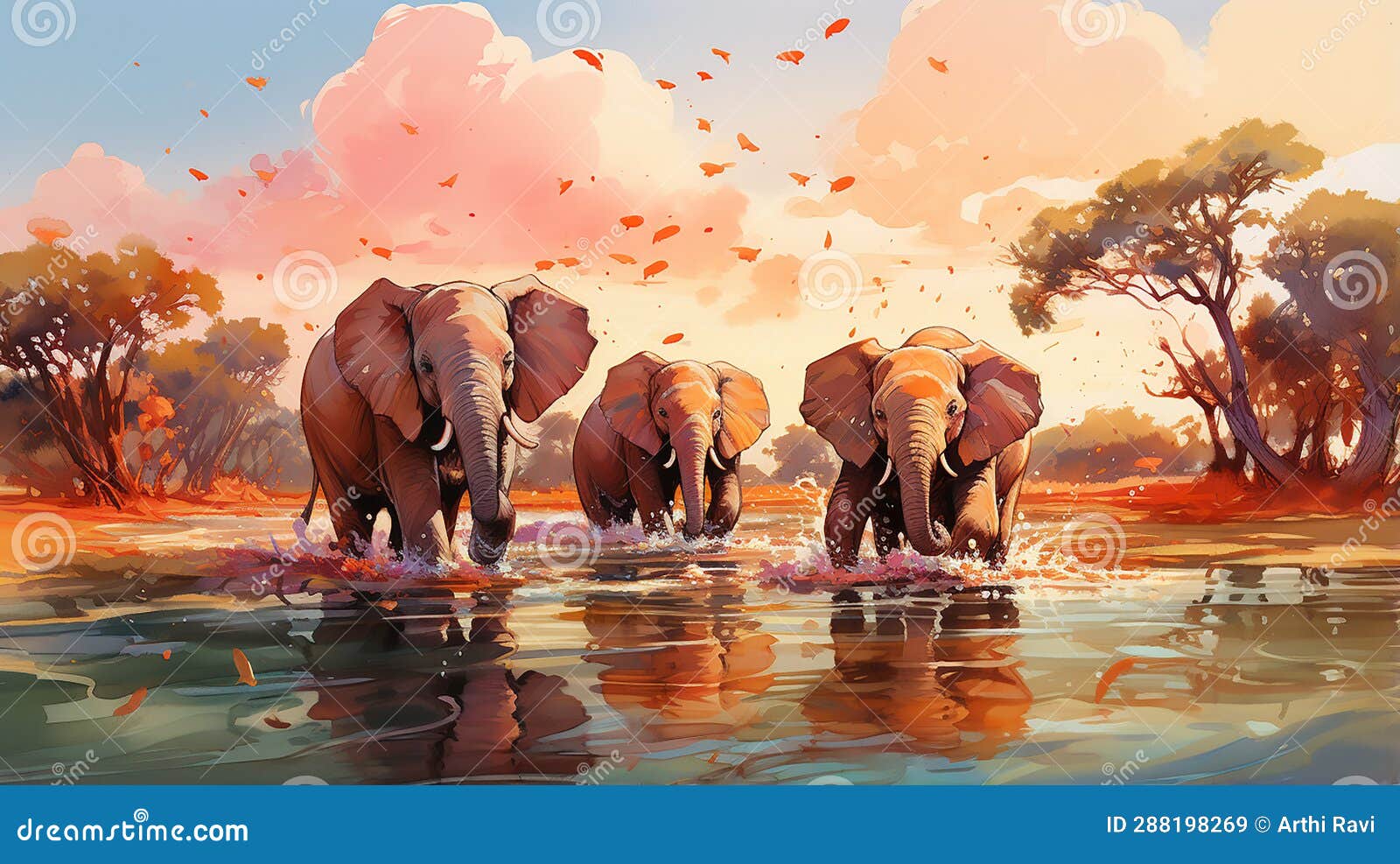 Illustration of Elephants Using Their Trunks To Play Stock Image ...