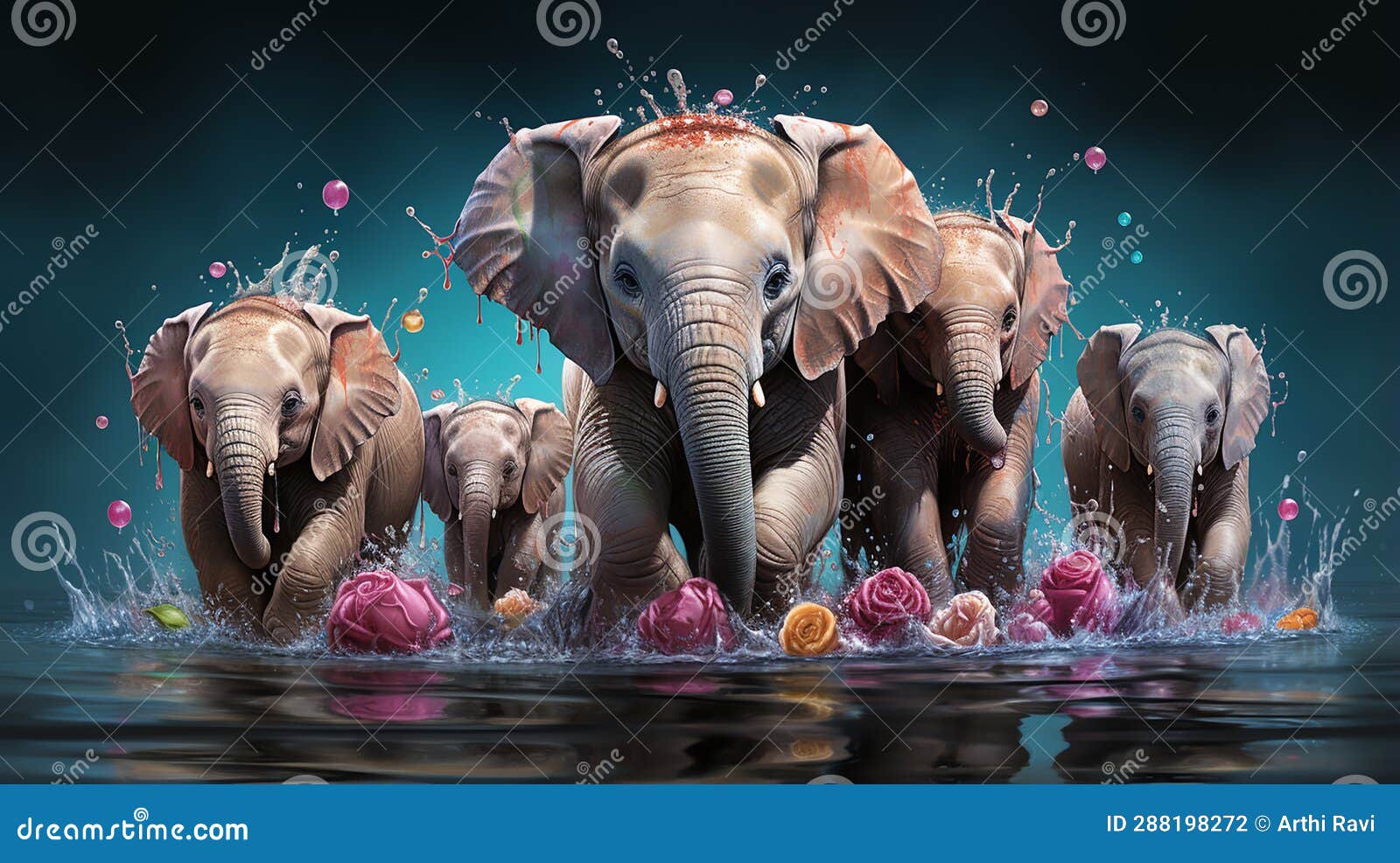 Illustration of Elephants Using Their Trunks To Play Stock Illustration ...
