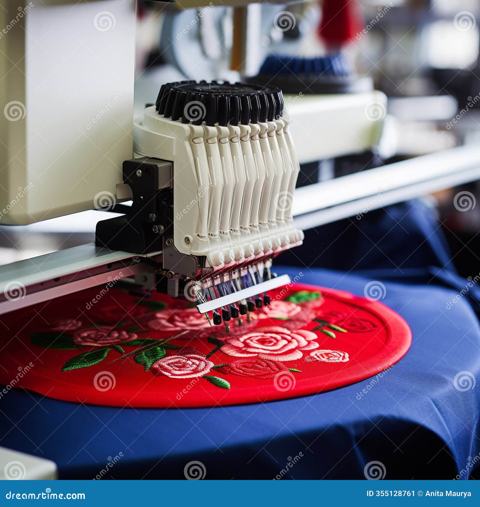 Illustration of Embroidered Cap and Embroidery Machine Close Up ...
