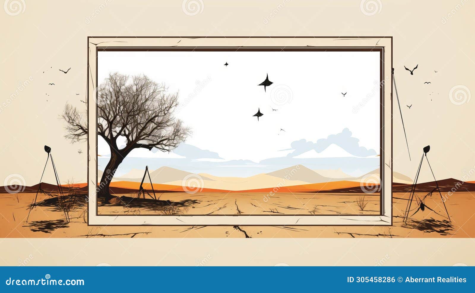 An Illustration of an Empty Frame with a Tree in the Background Stock ...