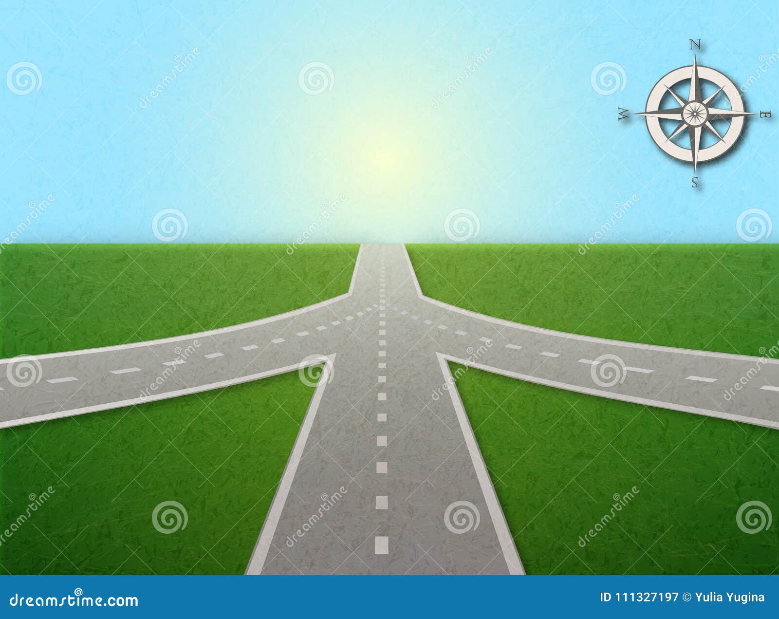 Illustration of Empty Highway with Road Junction with Compass. Stock ...