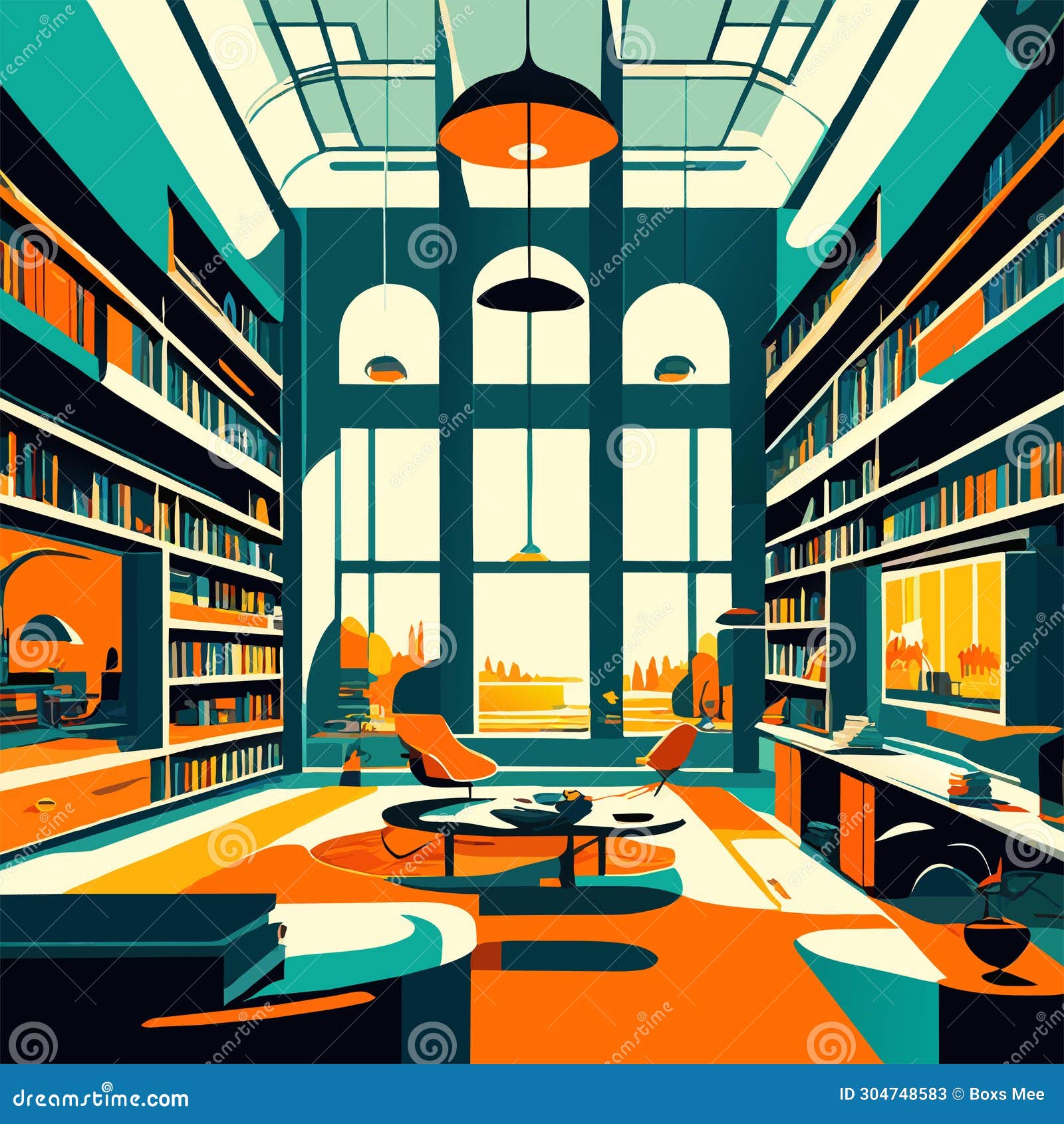 Illustration of an Empty Library in a Modern Style. Vector Illustration ...