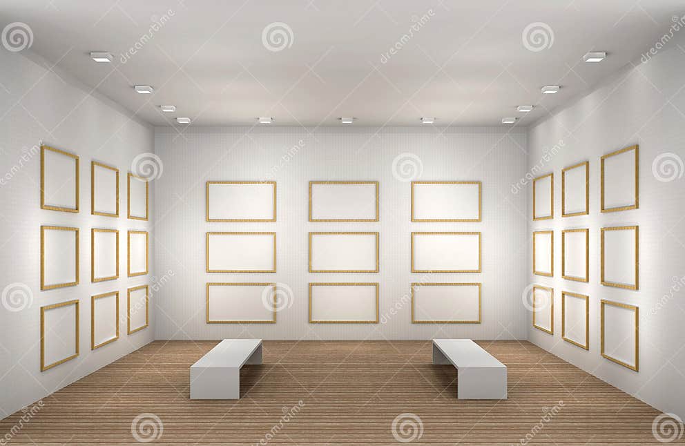 A Illustration of a Empty Museum Room with Frames Stock Illustration ...