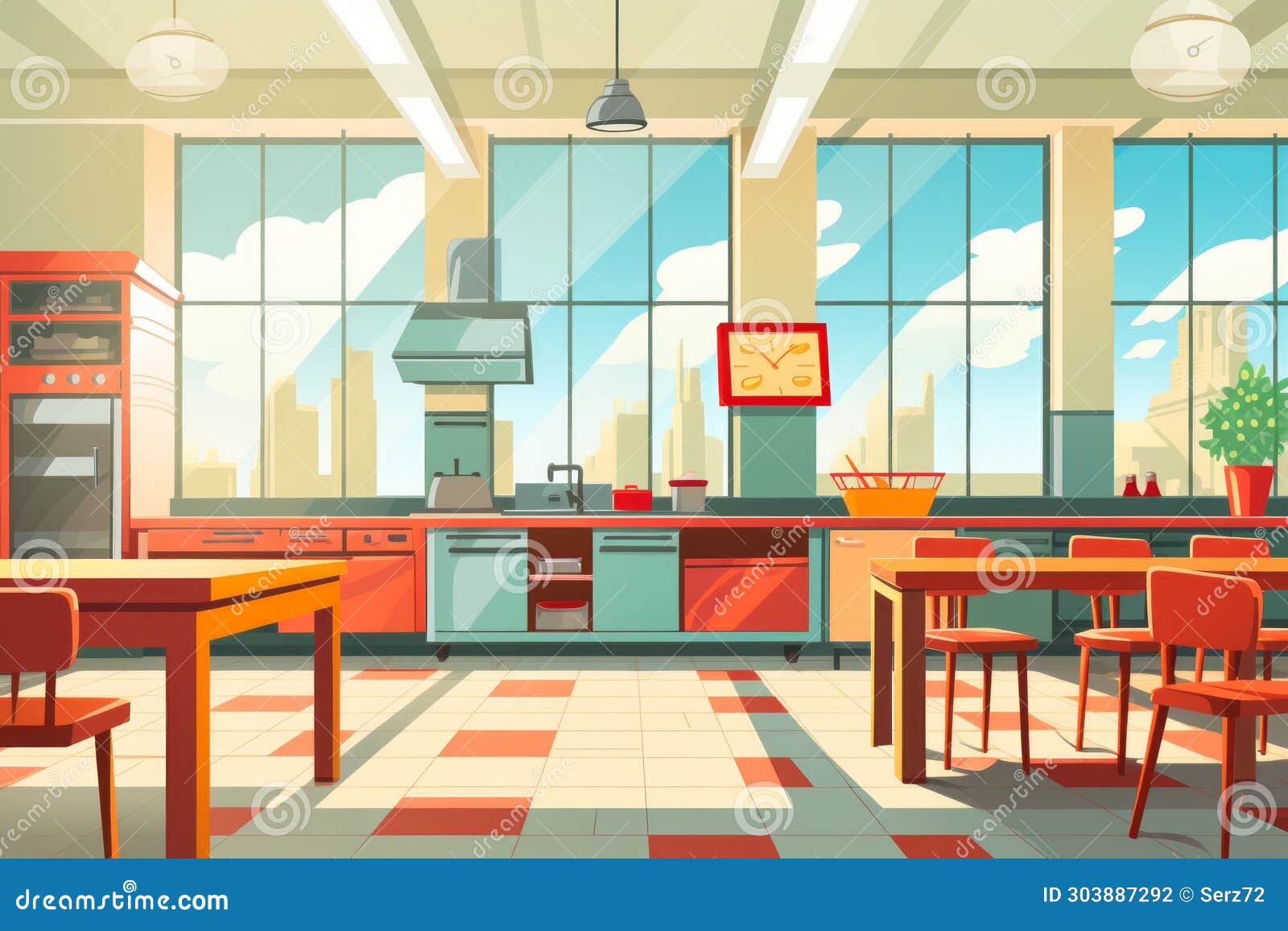 Illustration of an Empty School or University Kitchen with Large ...