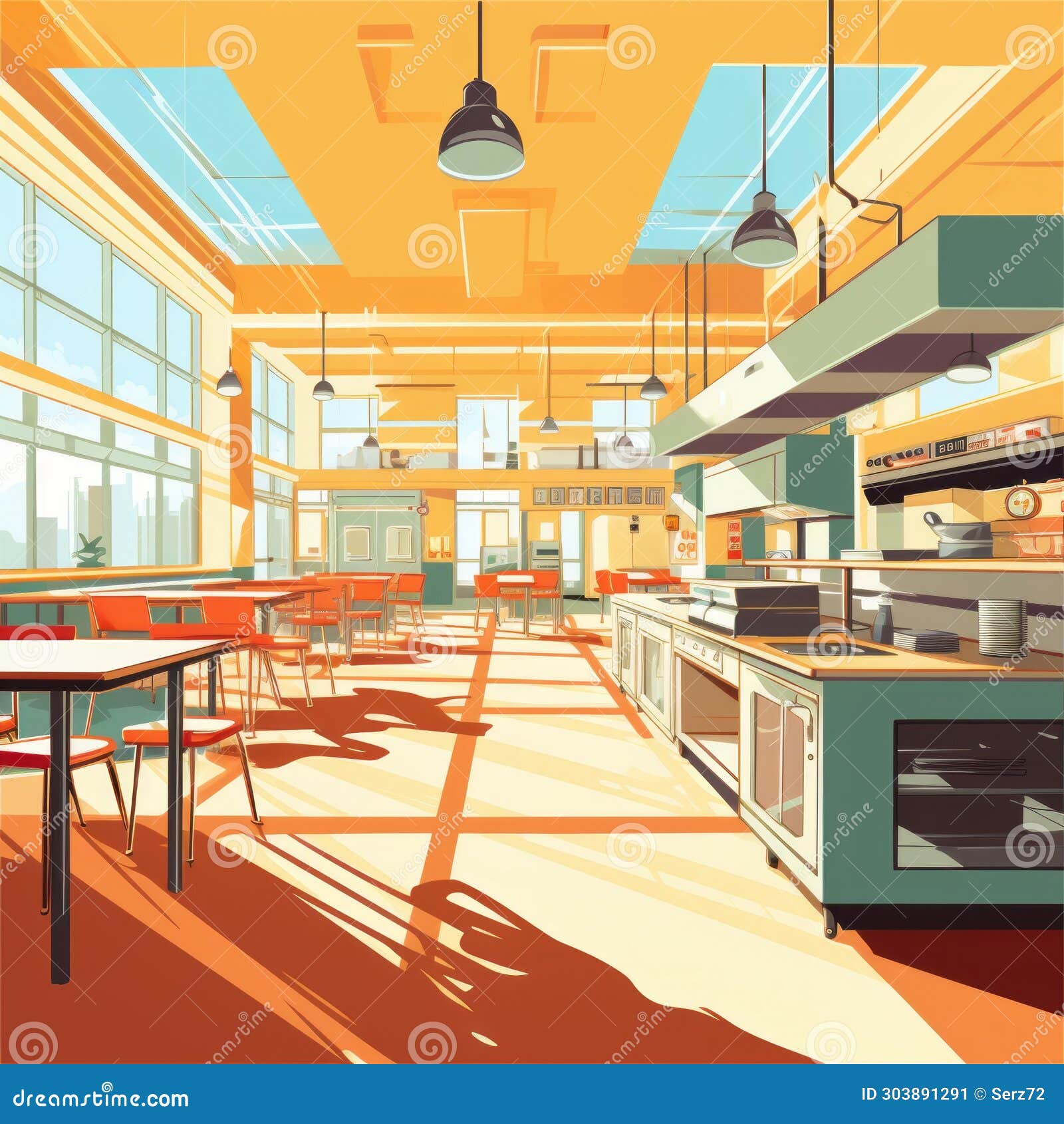 Illustration of an Empty School or University Kitchen with Large ...