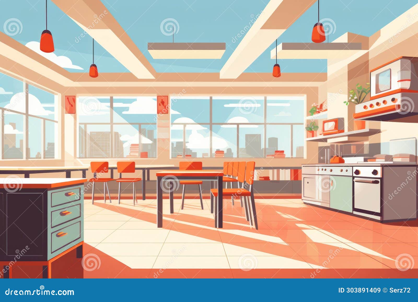 Illustration of an Empty School or University Kitchen with Large ...